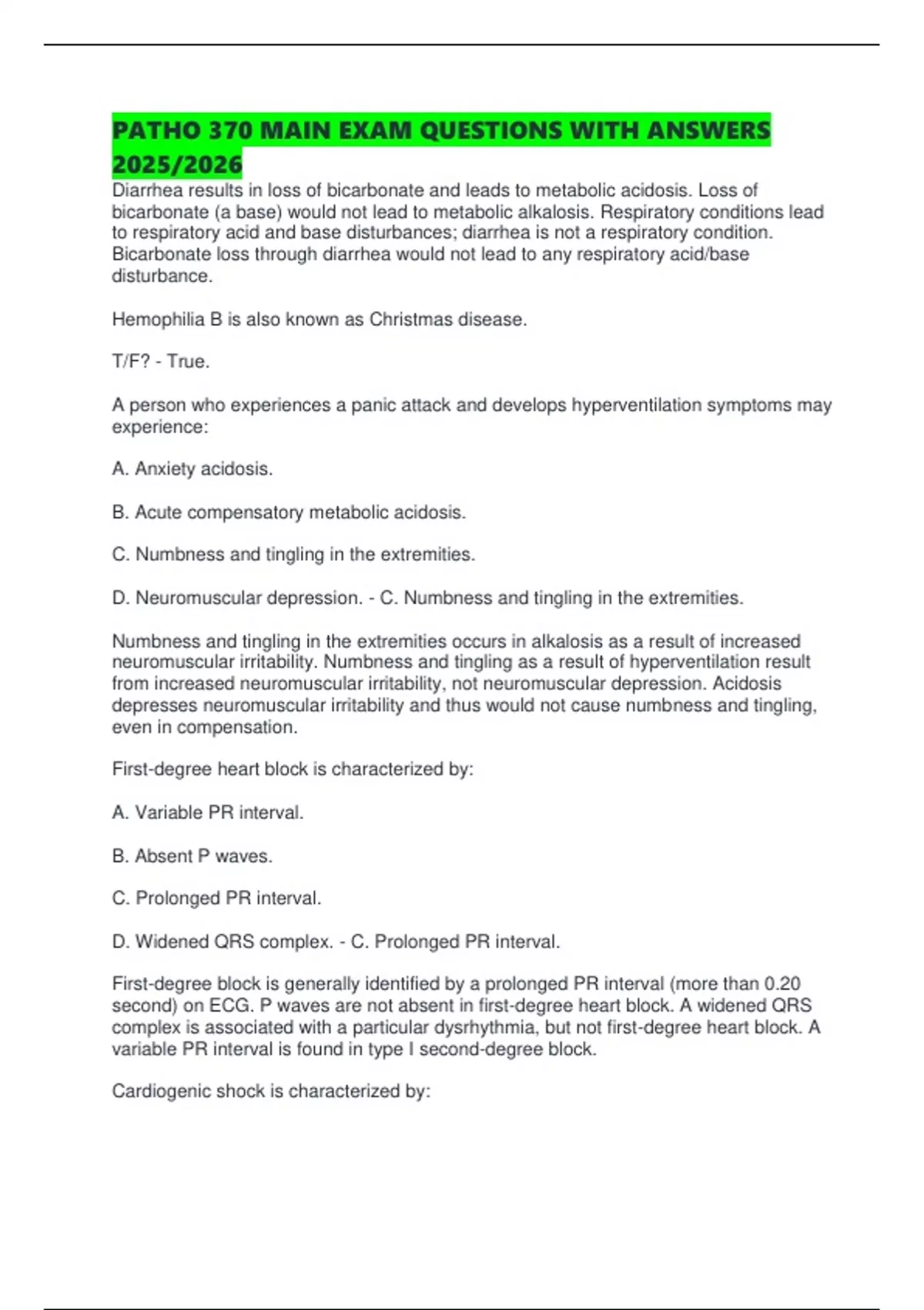 PATHO 370 MAIN EXAM QUESTIONS WITH ANSWERS 2025/2026 - PATHO 370 - Stuvia US