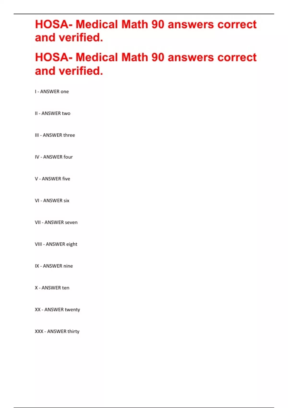 HOSA- Medical Math 90 answers correct and verified. - Medical - Stuvia US