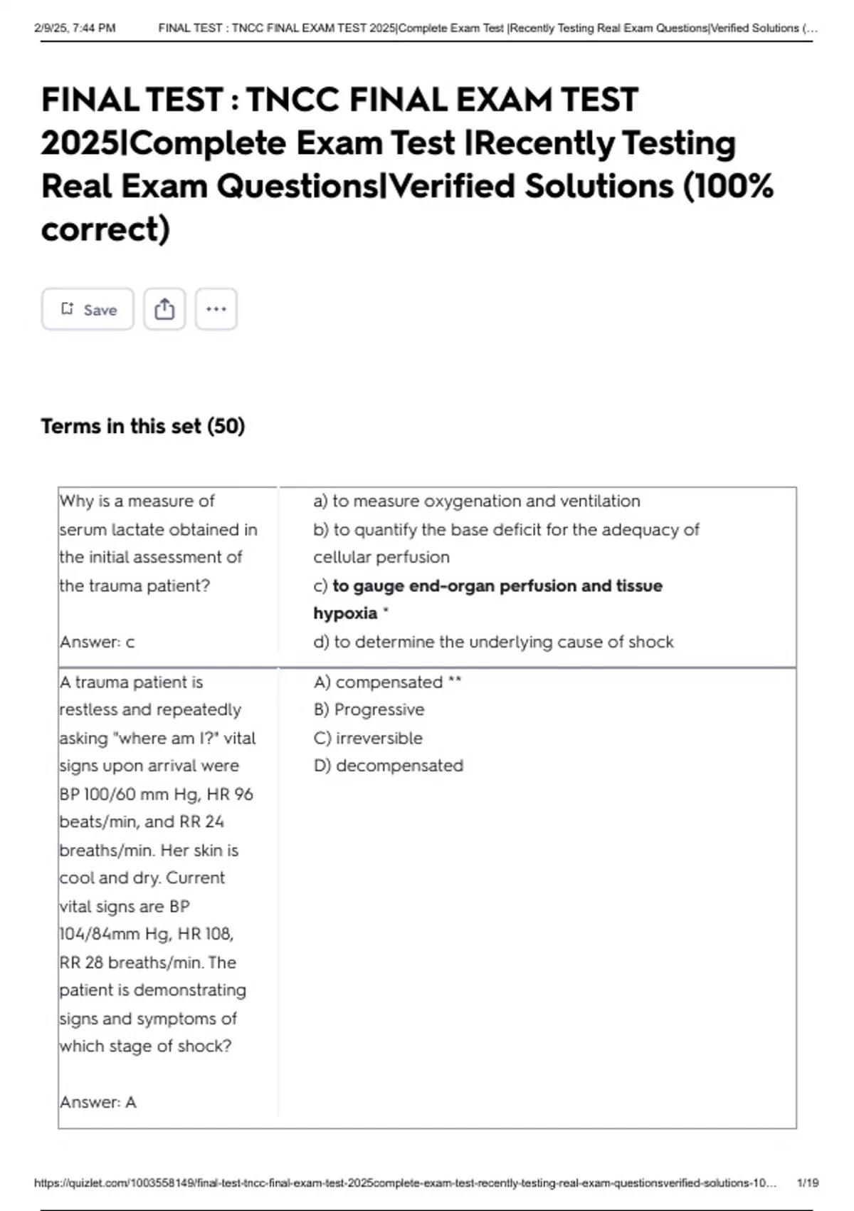 FINAL TEST : TNCC FINAL EXAM TEST 2025|Complete Exam Test |Recently ...