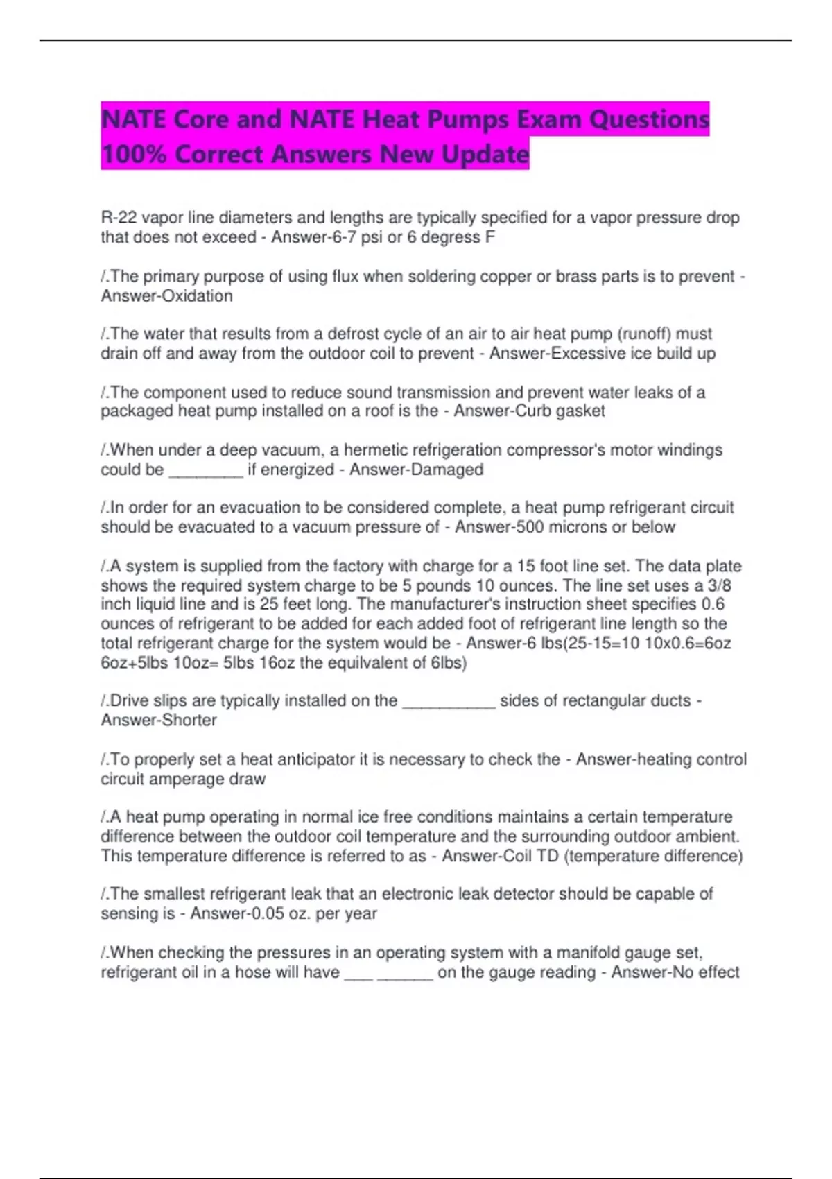 NATE Core and NATE Heat Pumps Exam Questions 100% Correct Answers New ...