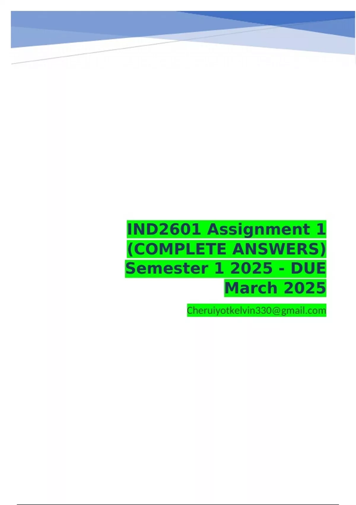 IND2601 Assignment 1 (COMPLETE ANSWERS) Semester 1 2025 - DUE March ...