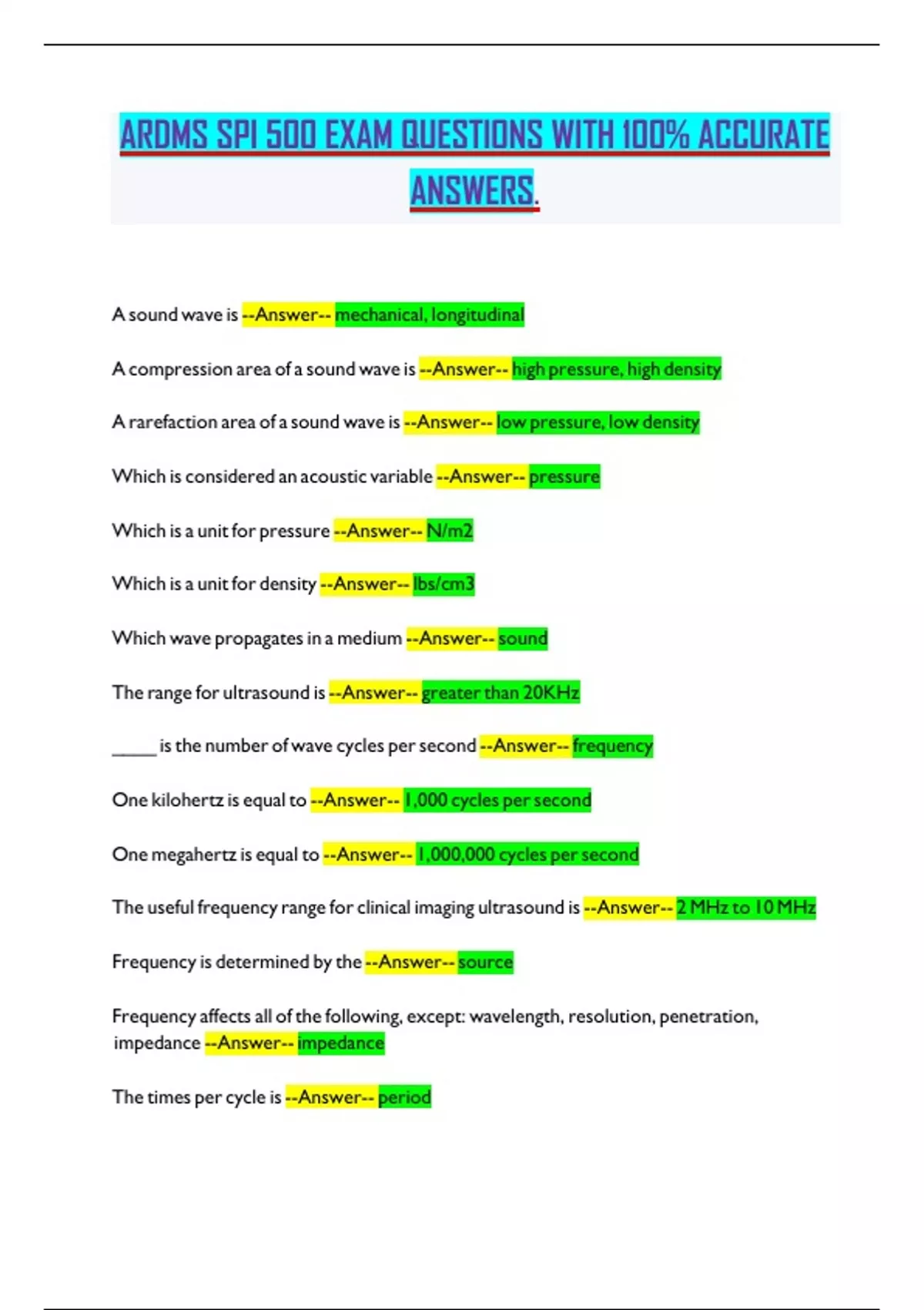 ARDMS SPI EXAM QUESTIONS WITH 100% ACCURATE ANSWERS - ARDMS SPI - Stuvia US