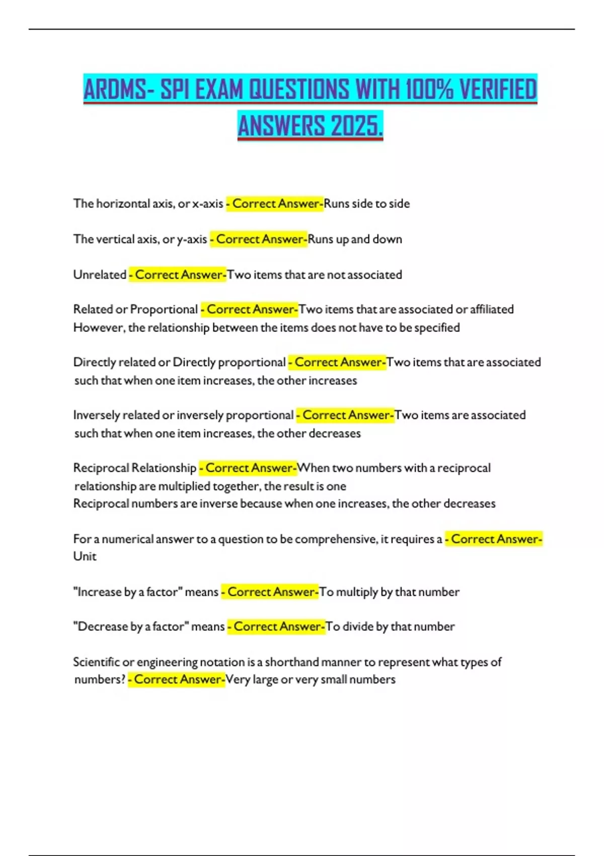 ARDMS- SPI EXAM QUESTIONS WITH 100% VERIFIED ANSWERS 2025. - ARDMS SPI ...