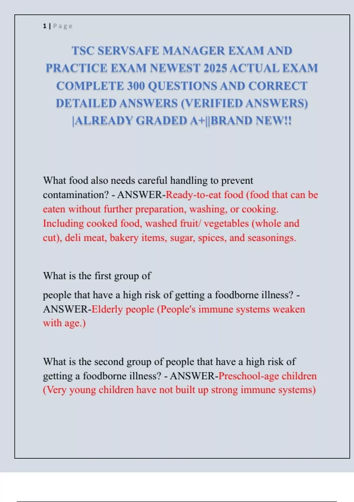 TSC SERVSAFE MANAGER EXAM AND PRACTICE EXAM NEWEST 2025 ACTUAL EXAM ...