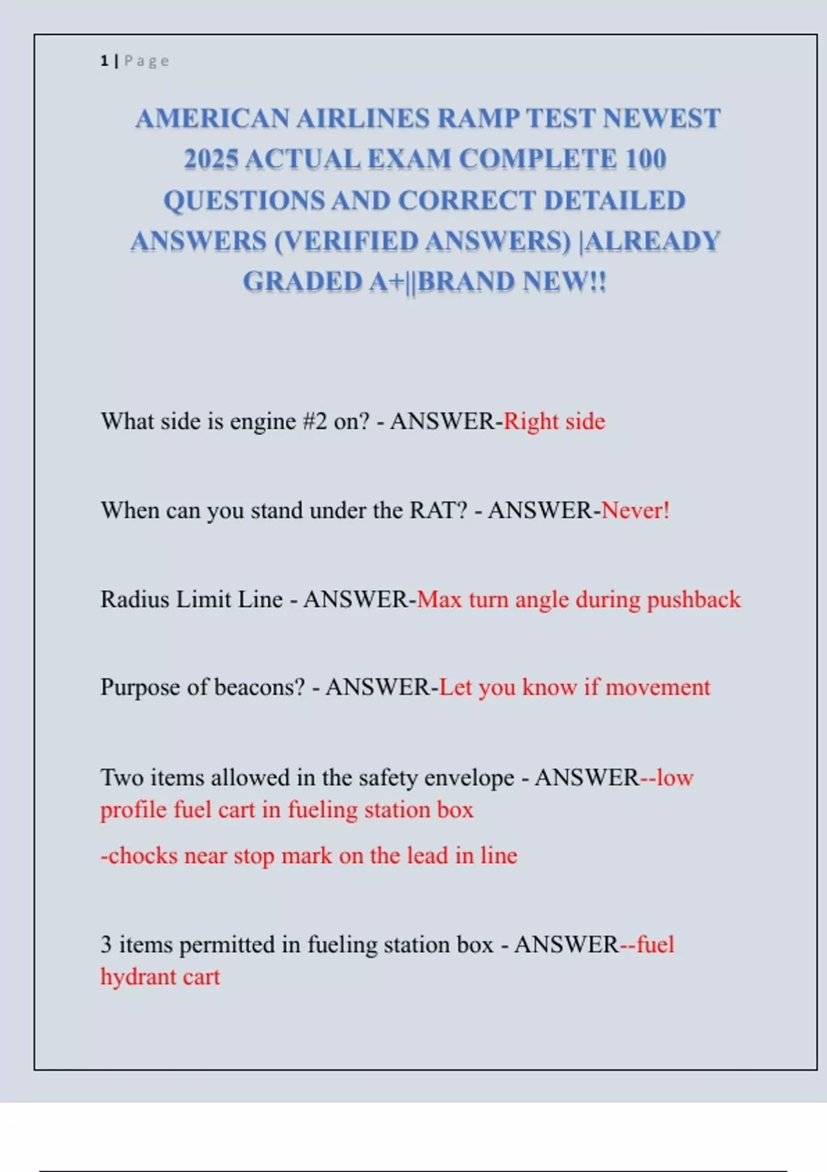 AMERICAN AIRLINES RAMP TEST NEWEST 2025 ACTUAL EXAM COMPLETE 100 ...