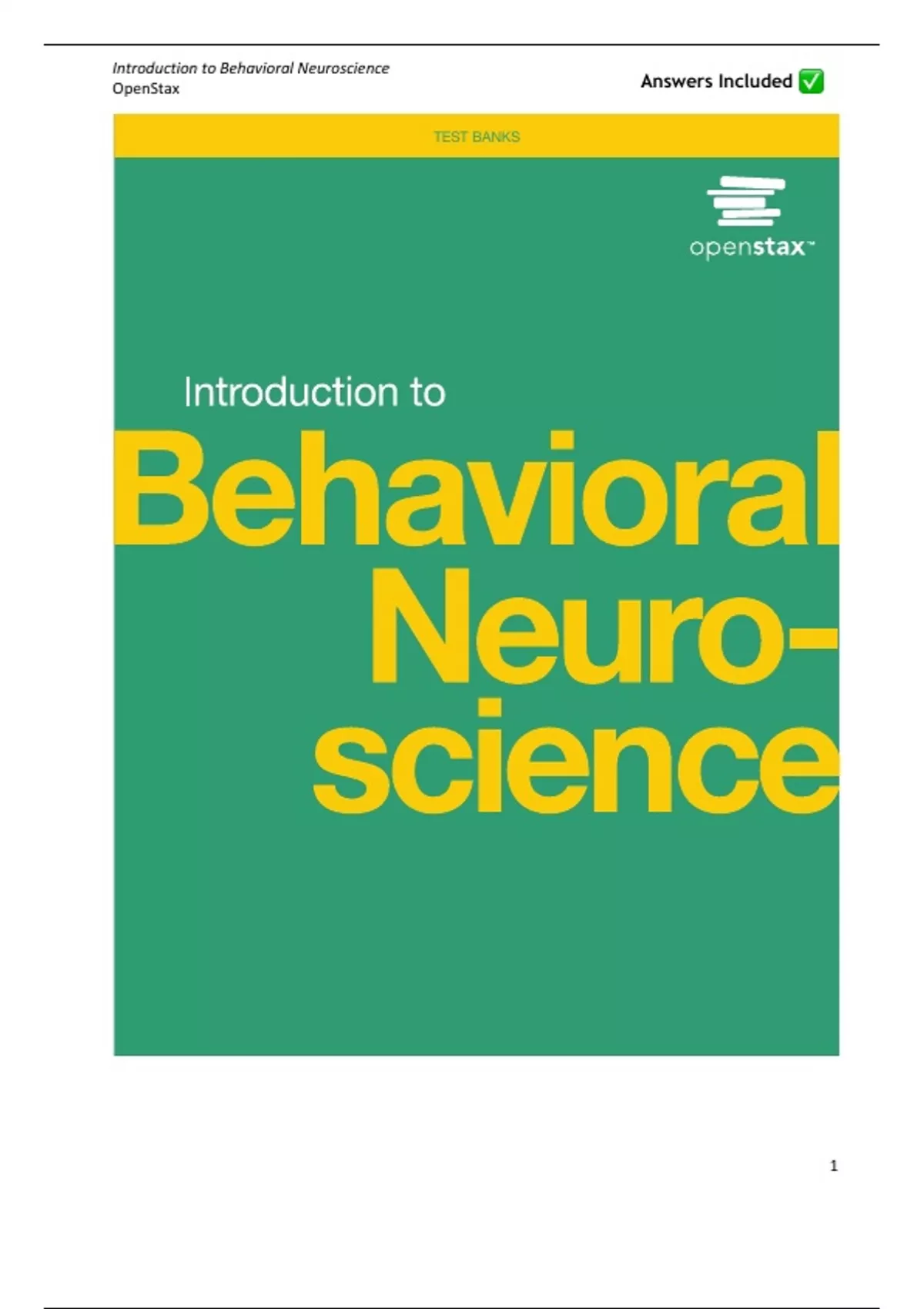 Solutions with Test Bank for Introduction to Behavioral Neuroscience by ...