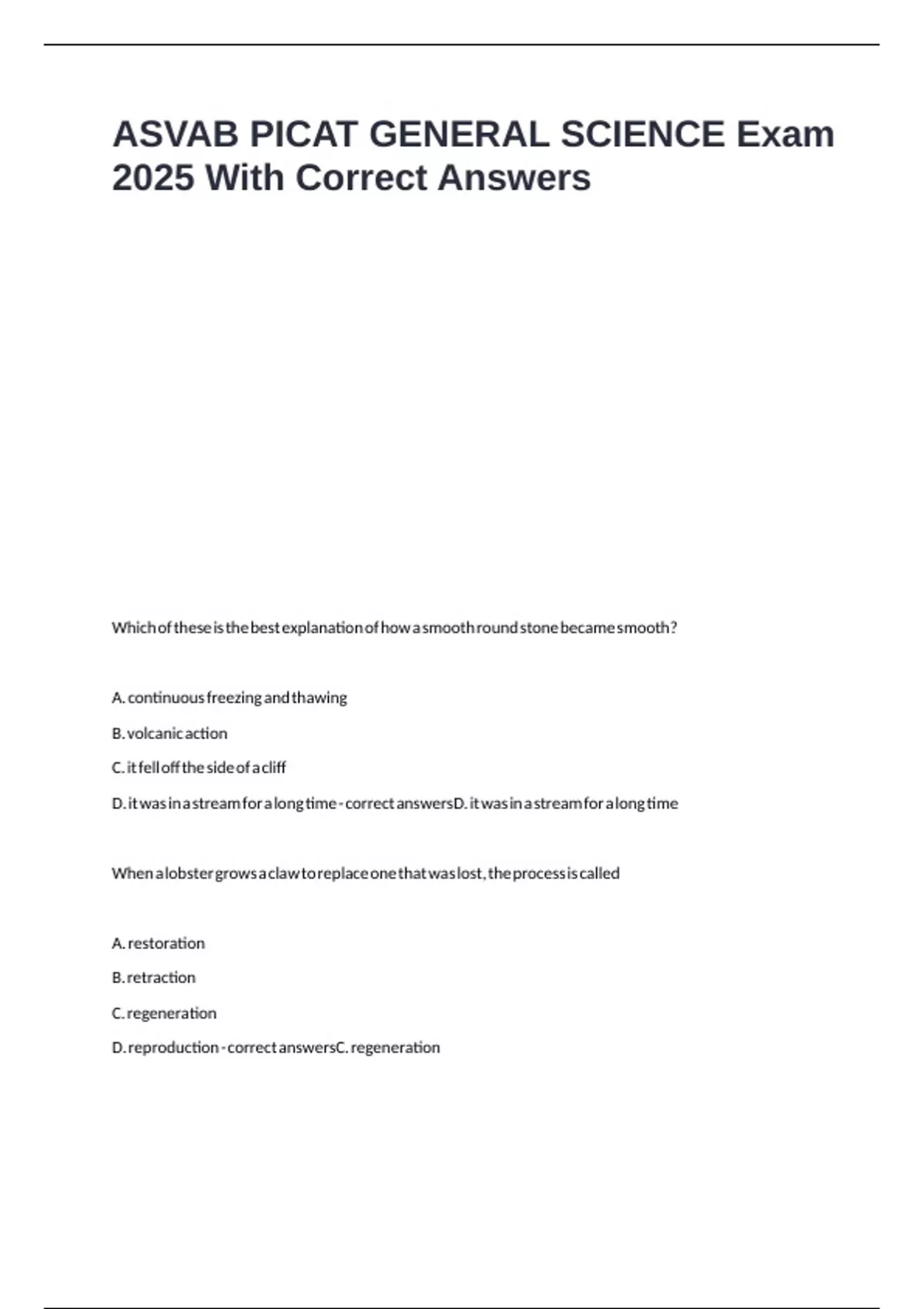 ASVAB PICAT GENERAL SCIENCE Exam 2025 With Correct Answers - Picat ...