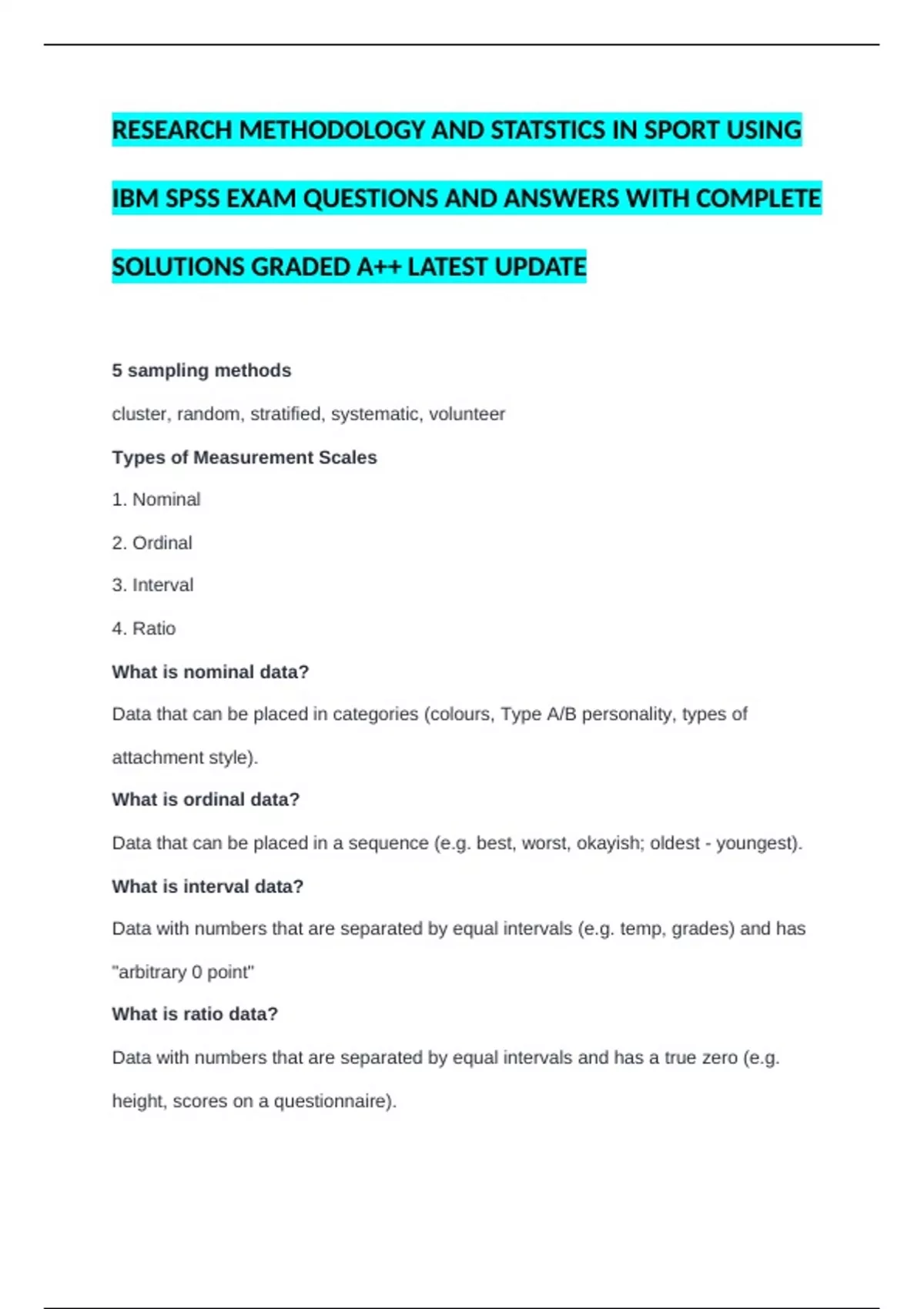 RESEARCH METHODOLOGY AND STATSTICS IN SPORT USING IBM SPSS EXAM ...