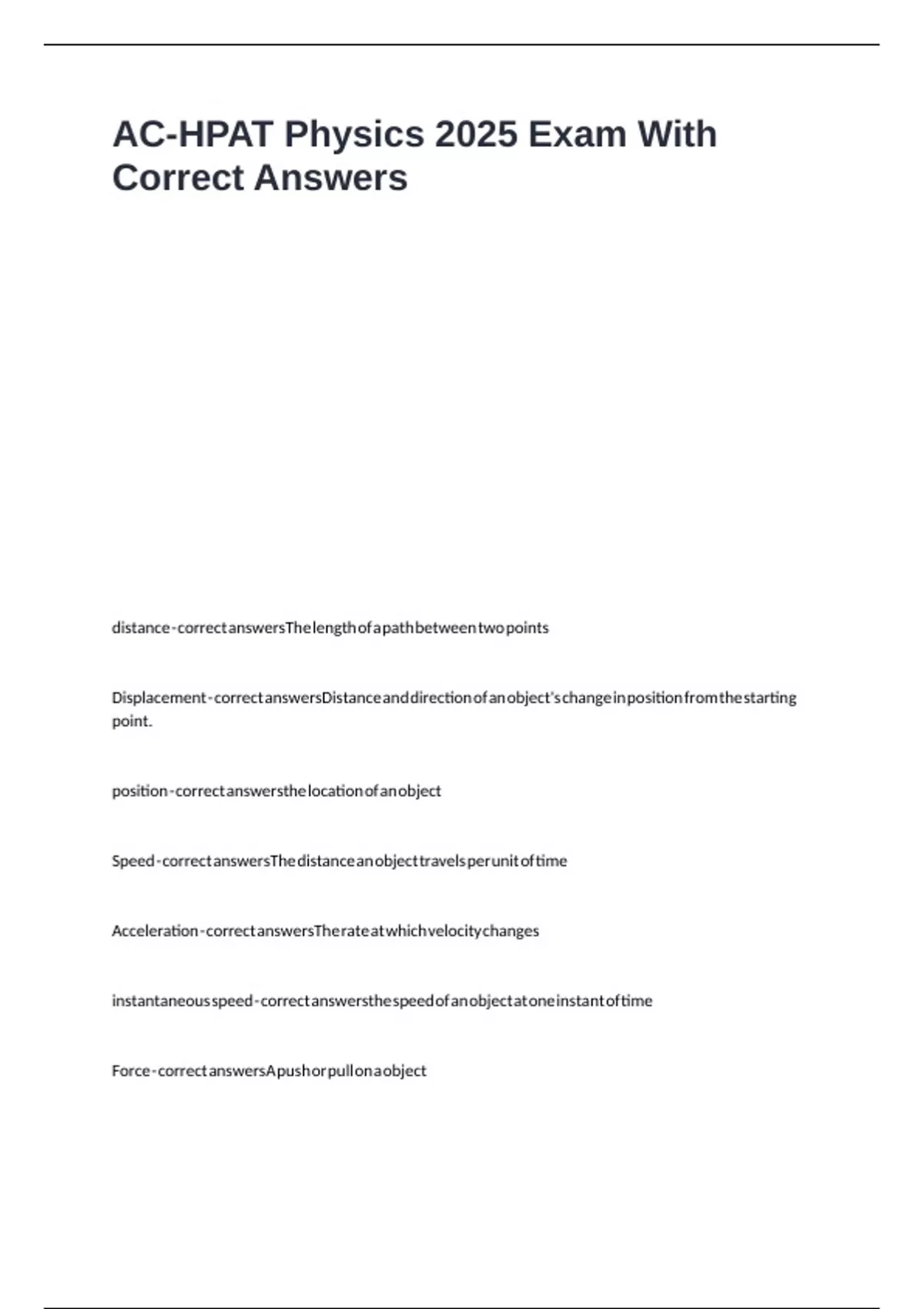 AC-HPAT Physics 2025 Exam With Correct Answers. - Ac hpat physics ...