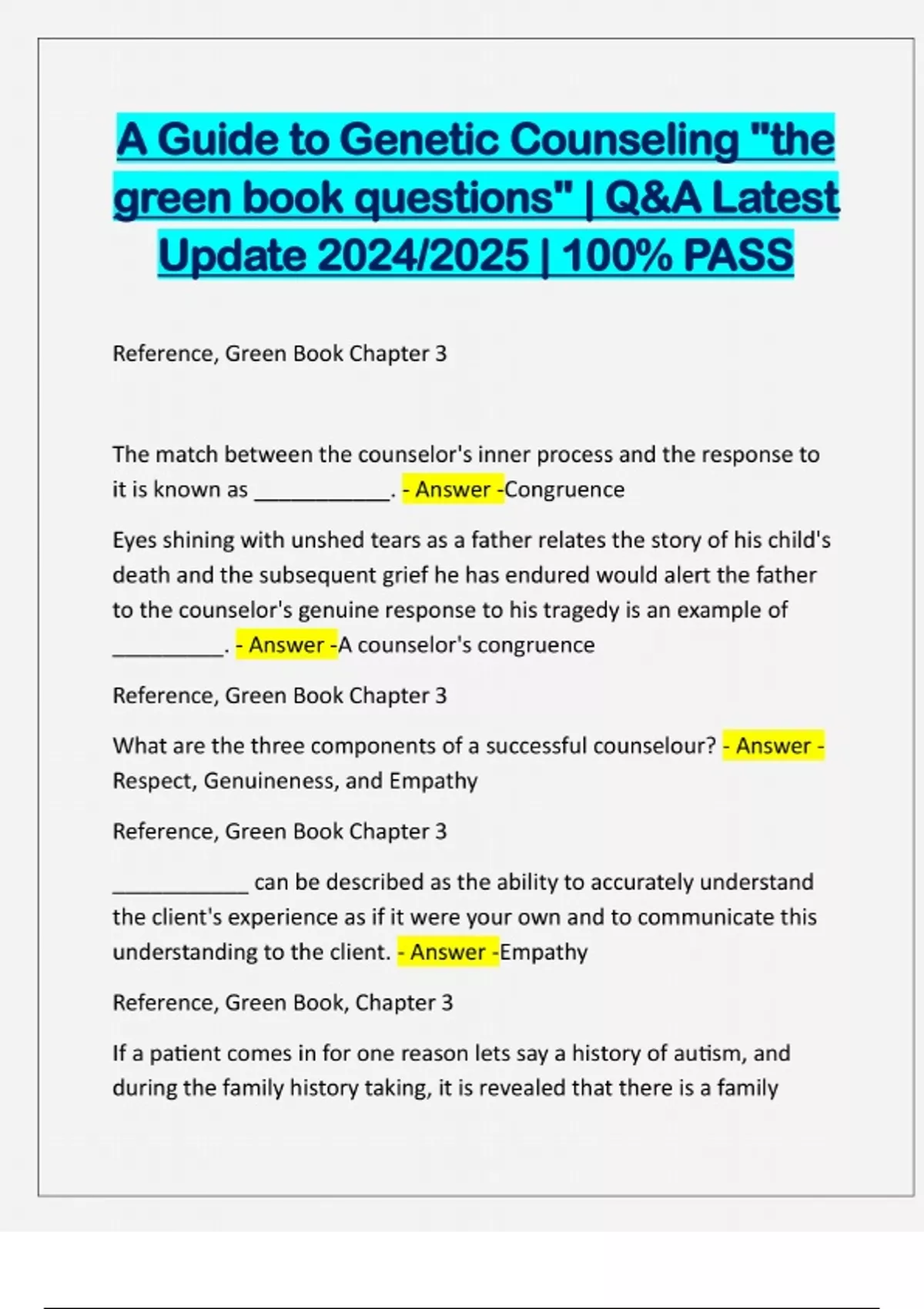 A Guide to Genetic Counseling "the green book questions" | Q&A Latest ...