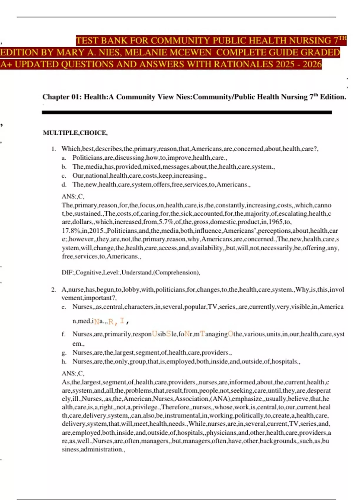 TEST BANK for Community Public Health Nursing 7TH Edition by Mary A ...