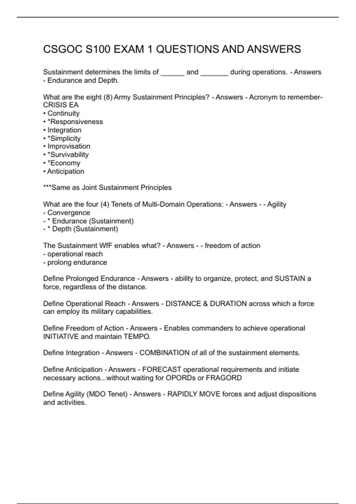 CSGOC S100 EXAM 1 QUESTIONS AND ANSWERS - CSGOC S100 - Stuvia US