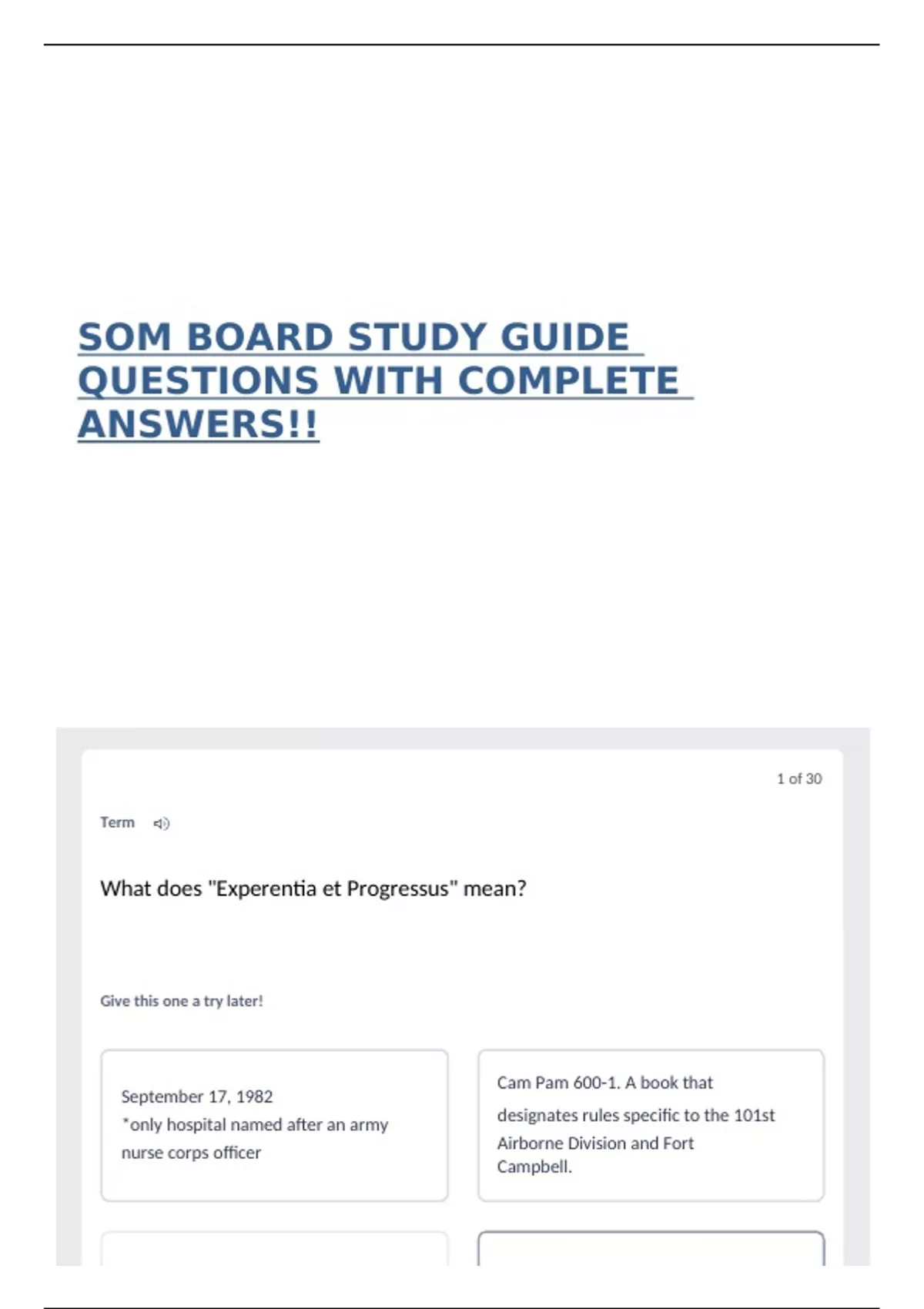 SOM BOARD STUDY GUIDE QUESTIONS WITH COMPLETE ANSWERS!! - SOM - Stuvia US