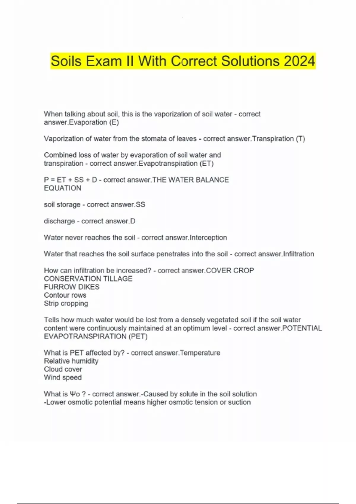 Soils Exam II With Correct Solutions 2024 - Soils - Stuvia US