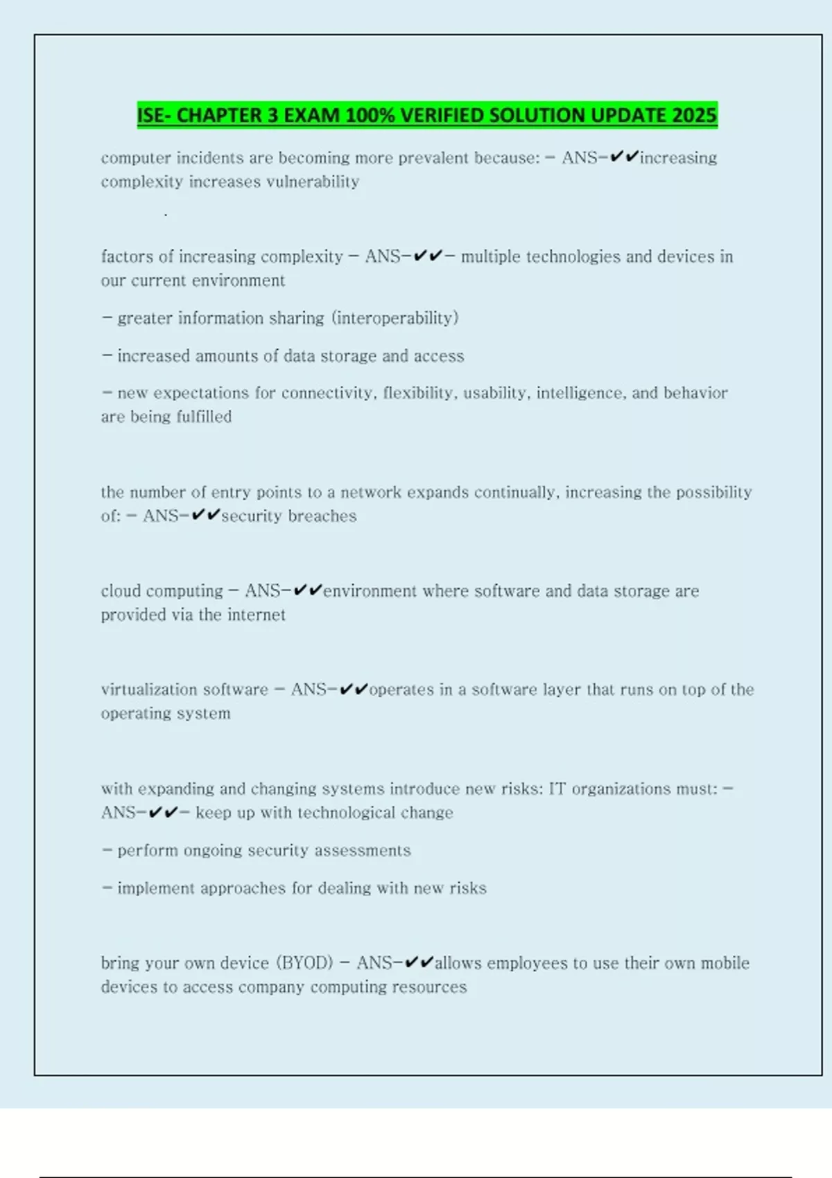 ISE- CHAPTER 3 EXAM 100% VERIFIED SOLUTION UPDATE 2025 - ISE- CHAPTER 3 ...
