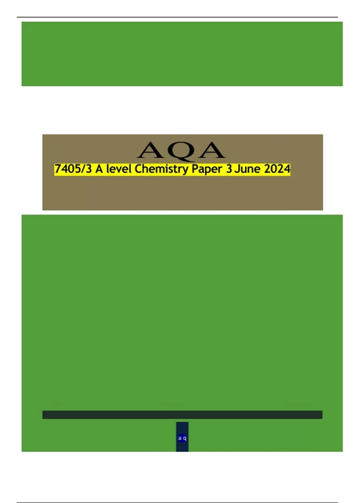 2024 AQA 7405/3 A level Chemistry Paper 3 Question Paper and Mark ...