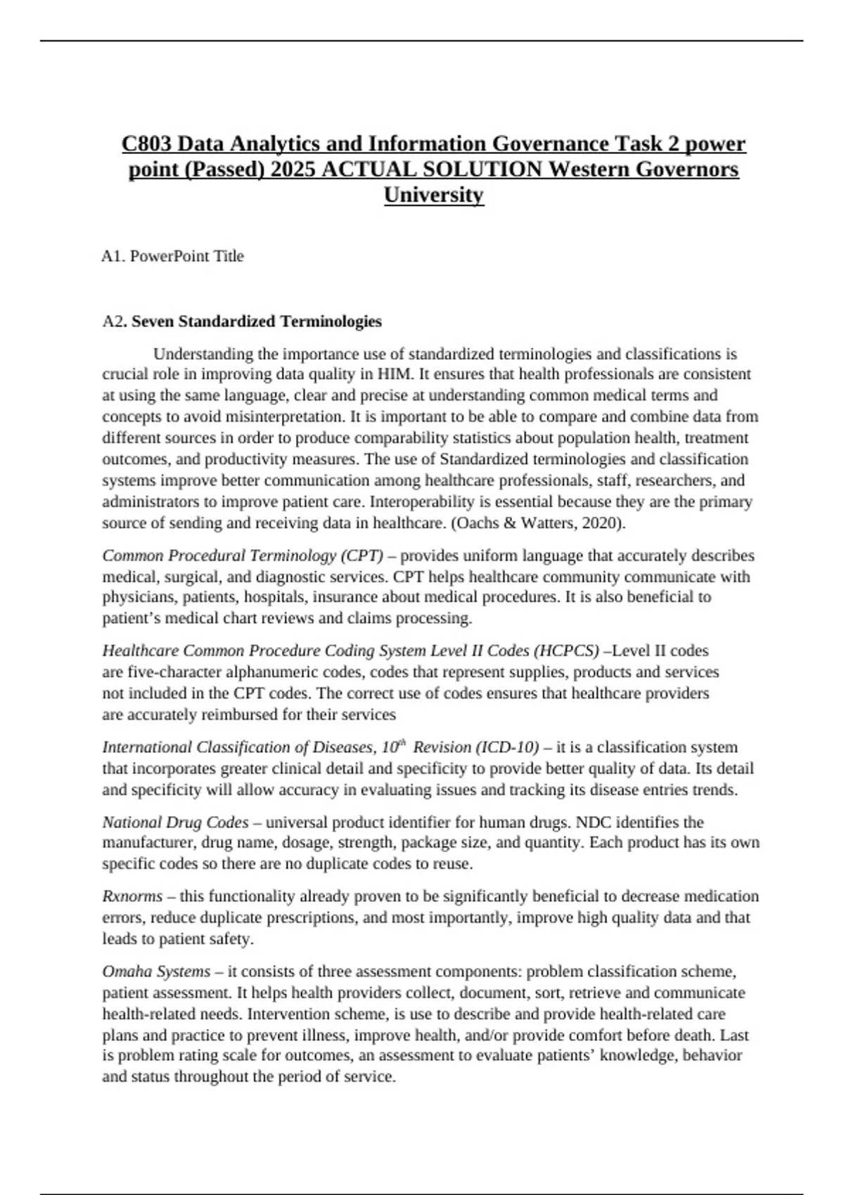 C803 Data Analytics and Information Governance Task 2 power point (Passed) 2025 ACTUAL SOLUTION ...