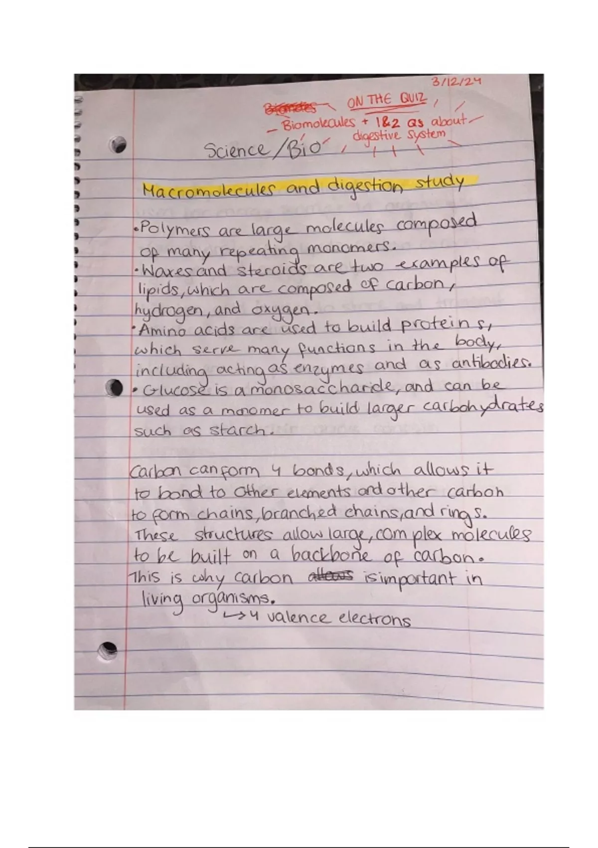 Biology Unit 3 Review - Macromoles, Biomolecules, and Digestive system ...