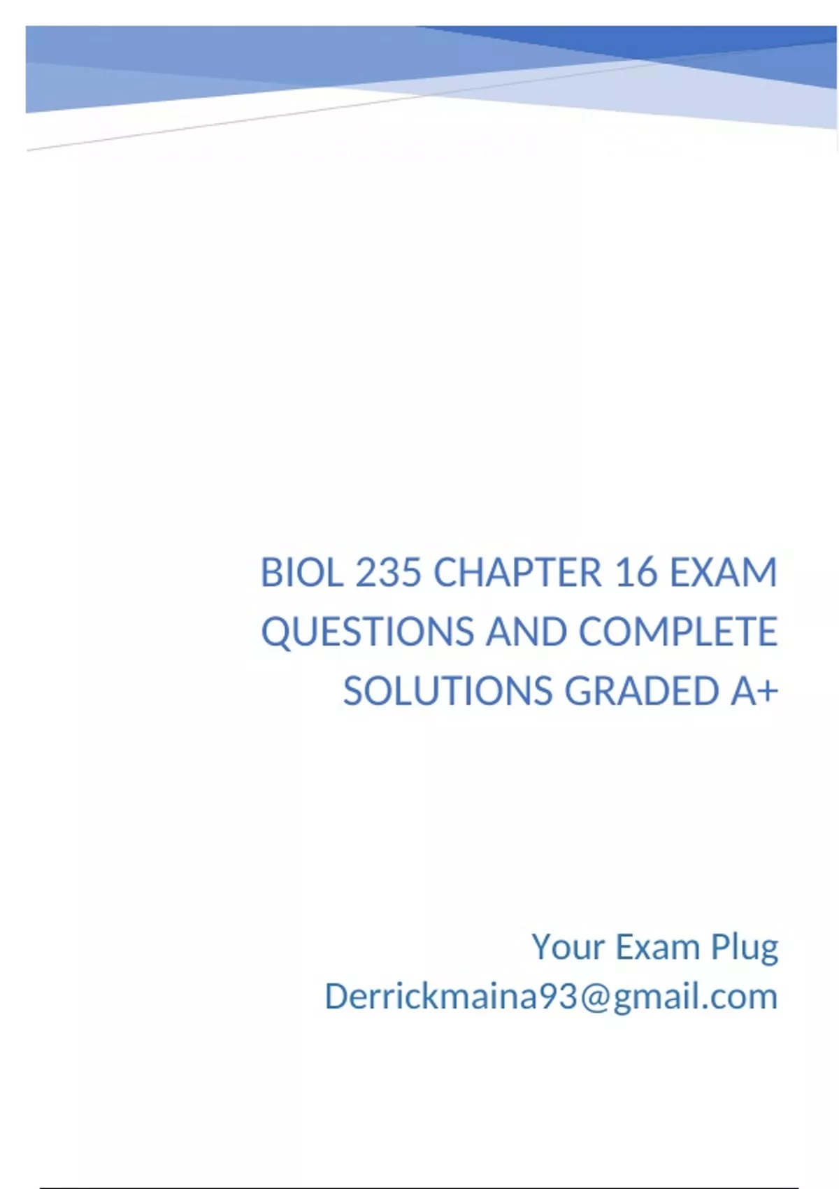 BIOL 235 Chapter 16 Exam Questions and Complete Solutions Graded A+ - BIOL 235 - Stuvia US