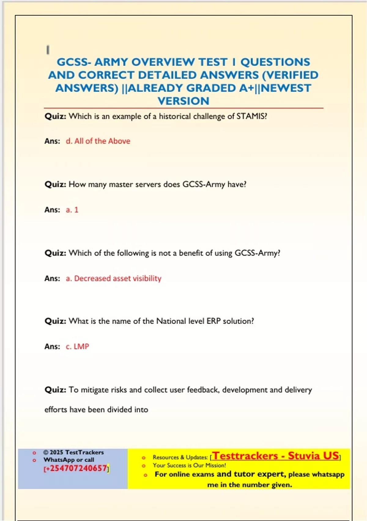 GCSS- ARMY OVERVIEW TEST 1 QUESTIONS AND CORRECT DETAILED ANSWERS ...