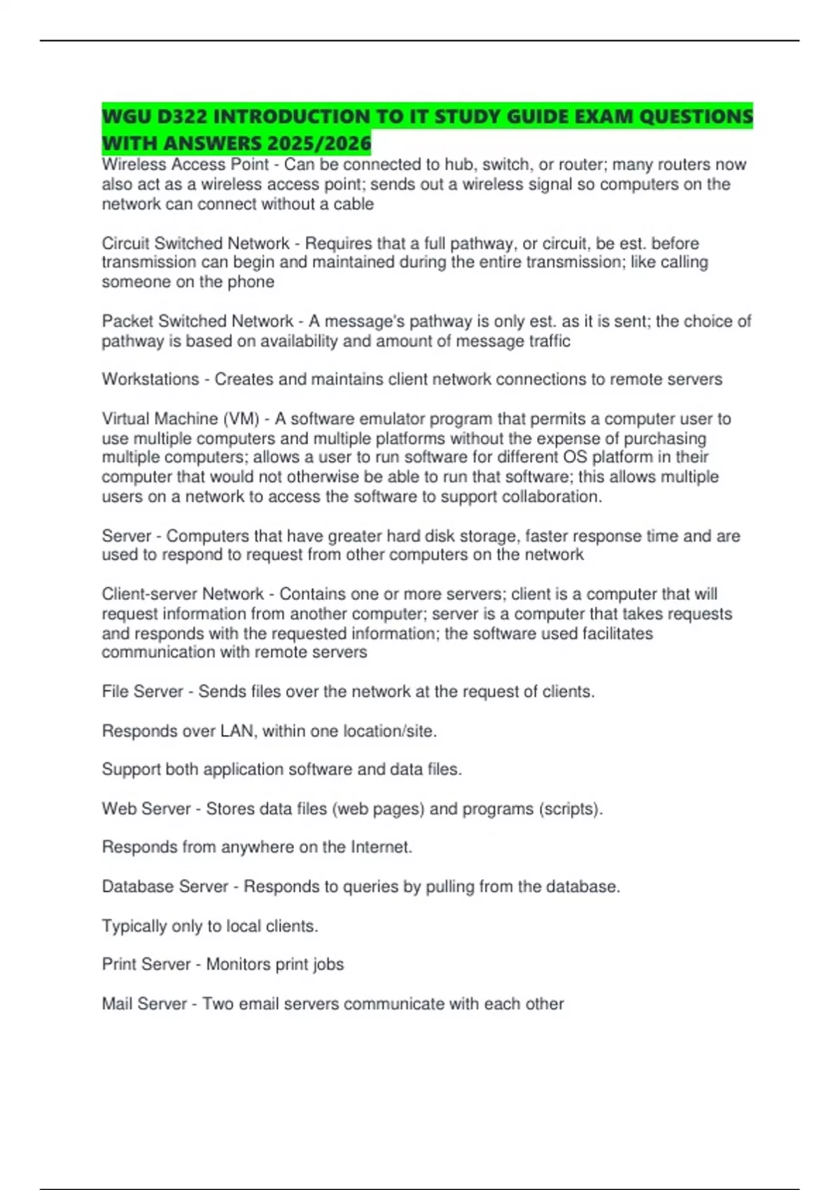 WGU D322 INTRODUCTION TO IT STUDY GUIDE EXAM QUESTIONS WITH ANSWERS 2025/2026 - WGU D322 ...