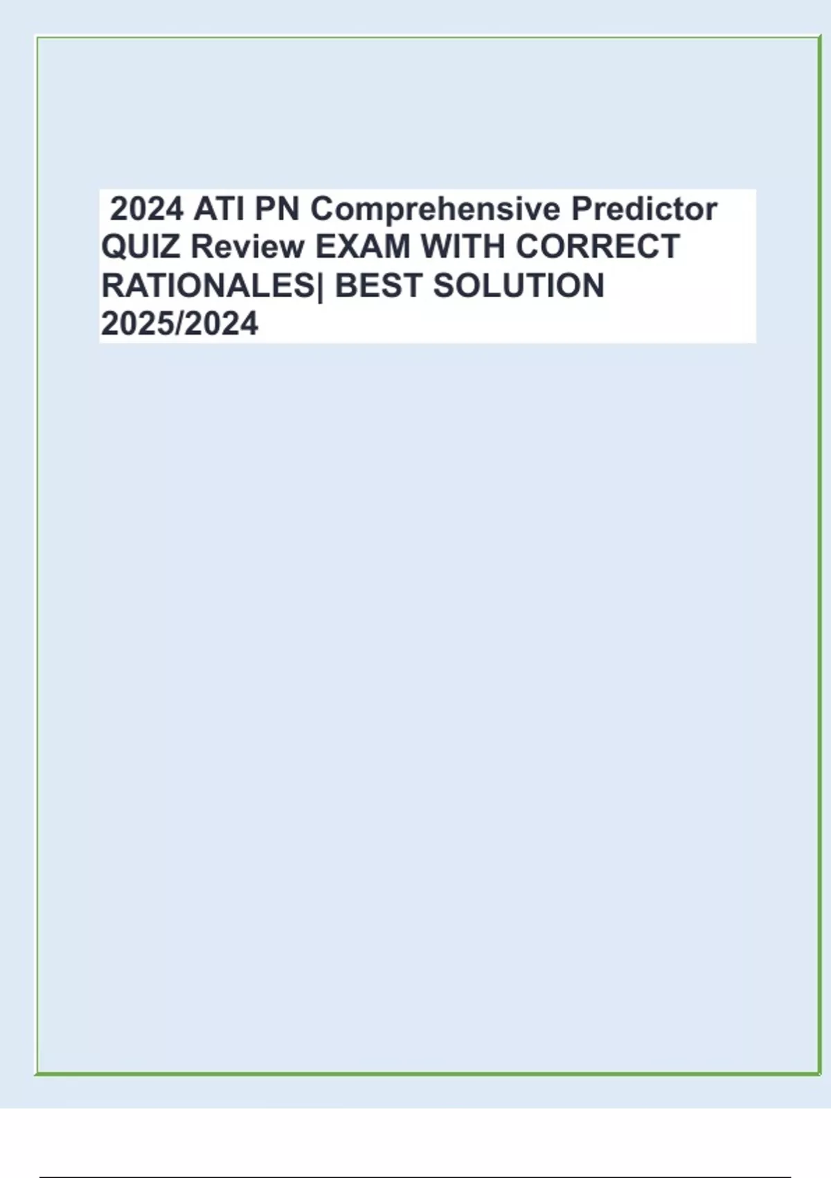 2024 ATI PN Comprehensive Predictor QUIZ Review EXAM WITH CORRECT ...