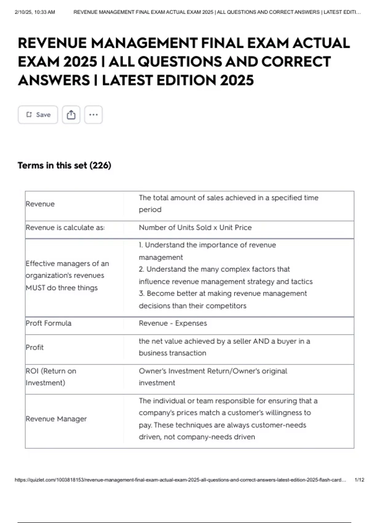 REVENUE MANAGEMENT FINAL EXAM ACTUAL EXAM 2025 | ALL QUESTIONS AND ...