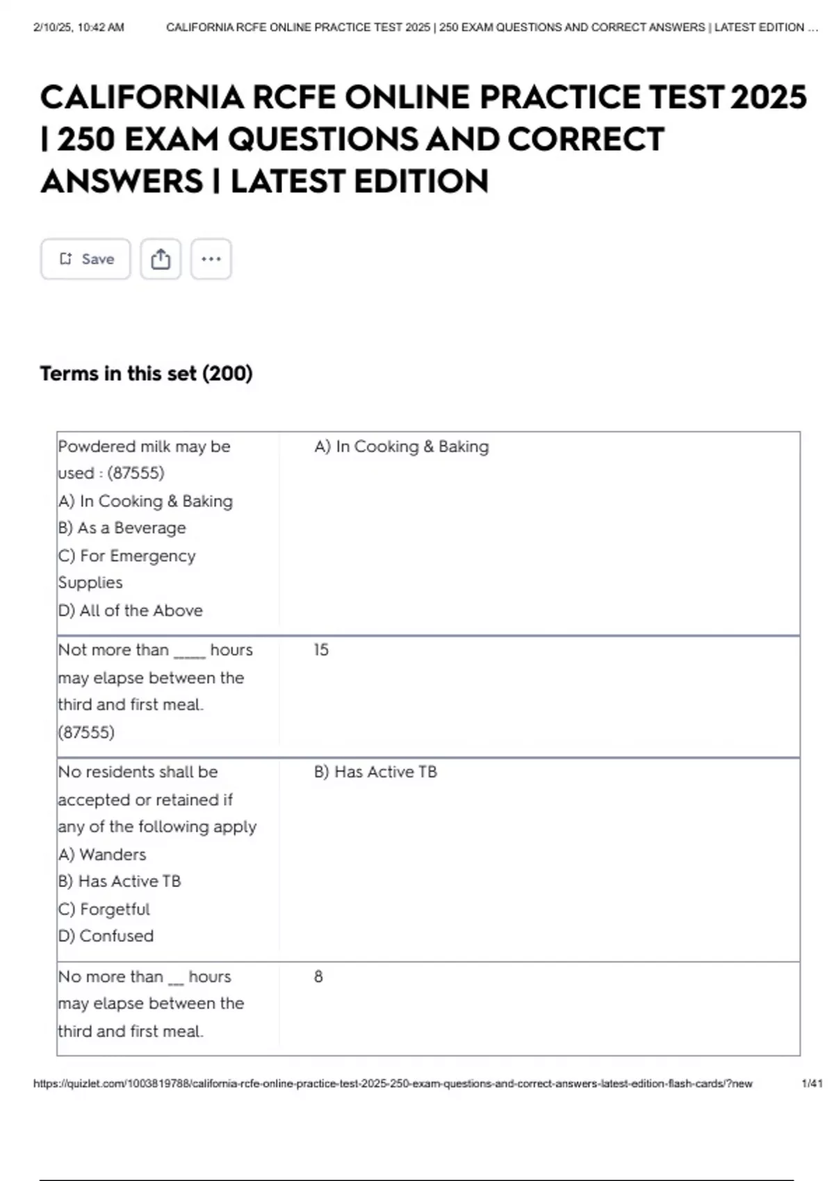 CALIFORNIA RCFE ONLINE PRACTICE TEST 2025 | 250 EXAM QUESTIONS AND ...