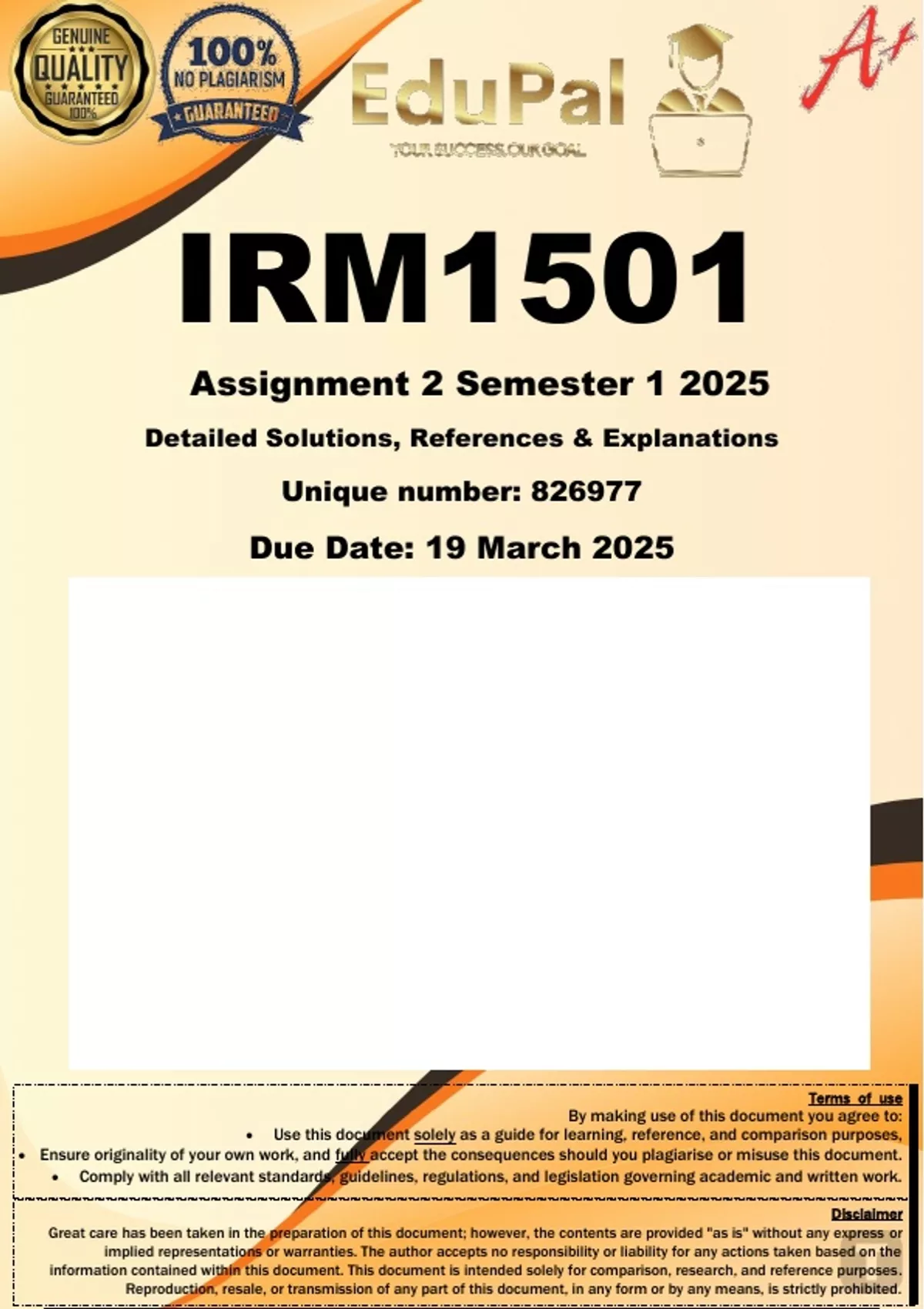 IRM1501 Assignment 2 (COMPLETE ANSWERS) Semester 1 2025 - DUE April ...