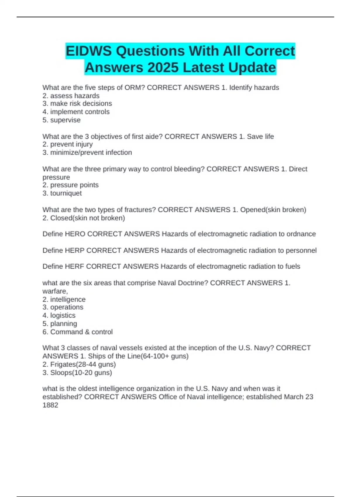 EIDWS Questions With All Correct Answers 2025 Latest Update - EIDWS ...
