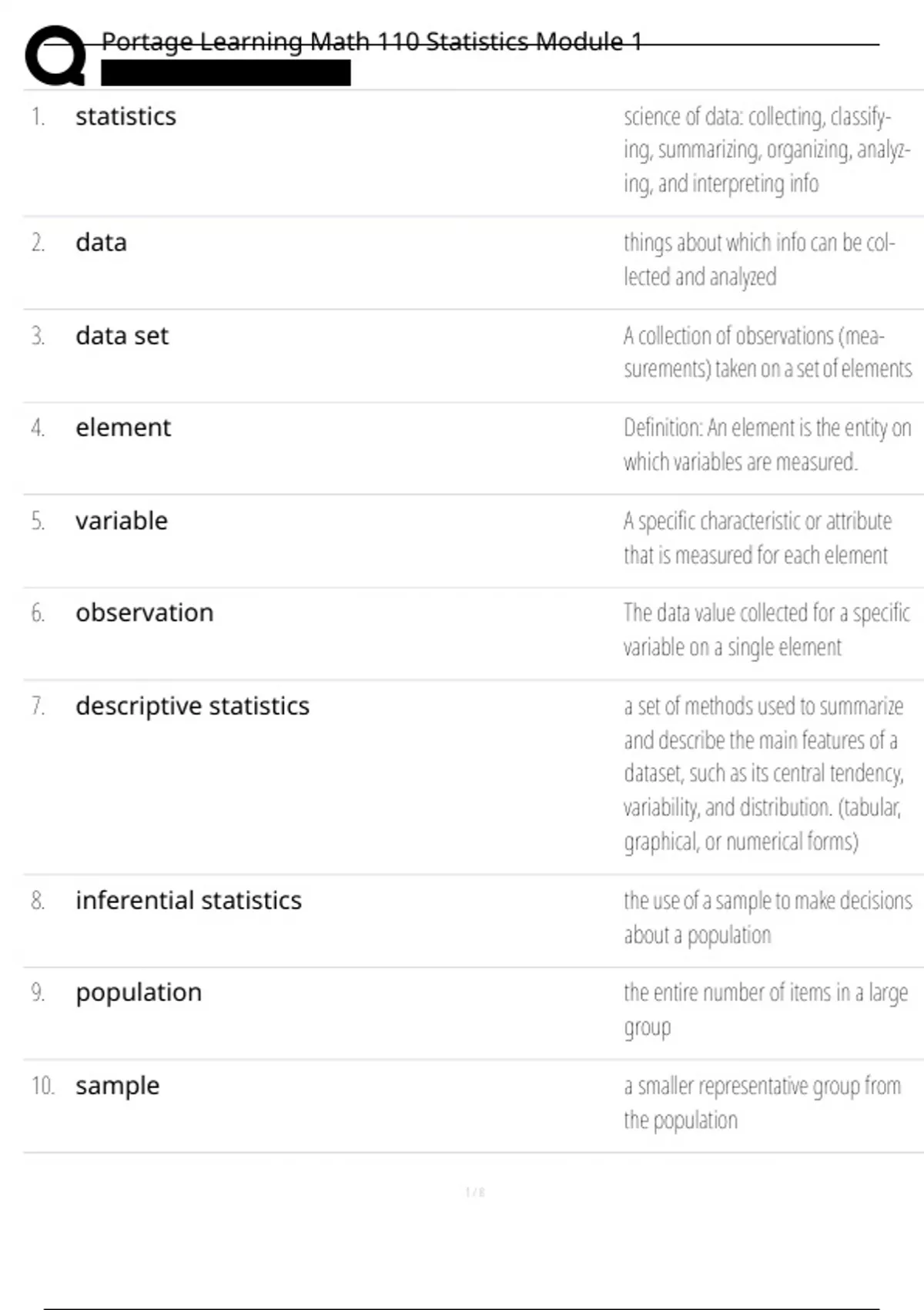 PORTAGE LEARNING MATH 110 FINAL EXAM INTRODUCTION TO STATISTICS ...