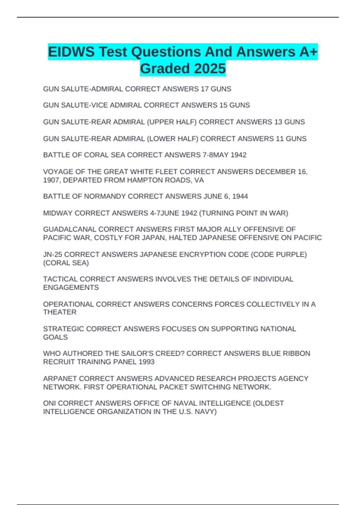 EIDWS Test Questions And Answers A+ Graded 2025 - EIDWS - Stuvia US