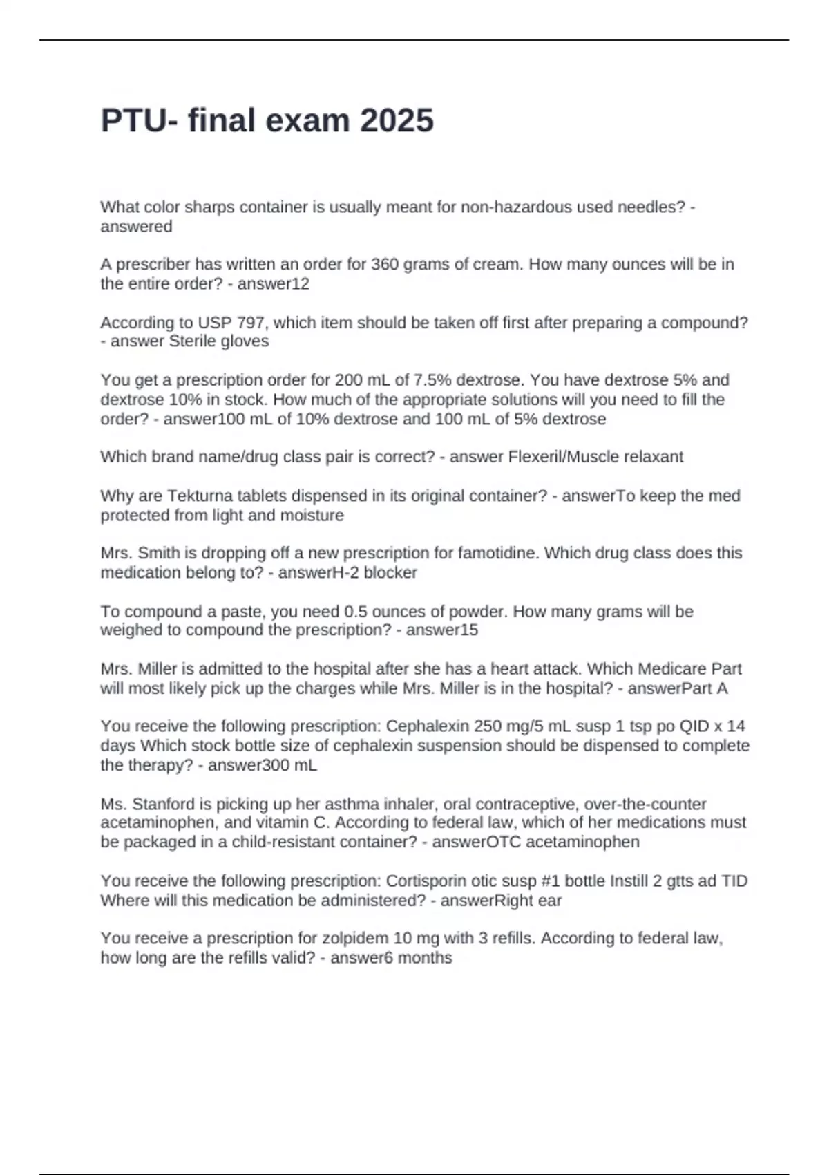 PTU- final exam 2025 Questions and Answers 100% Correct - PTU - Stuvia US