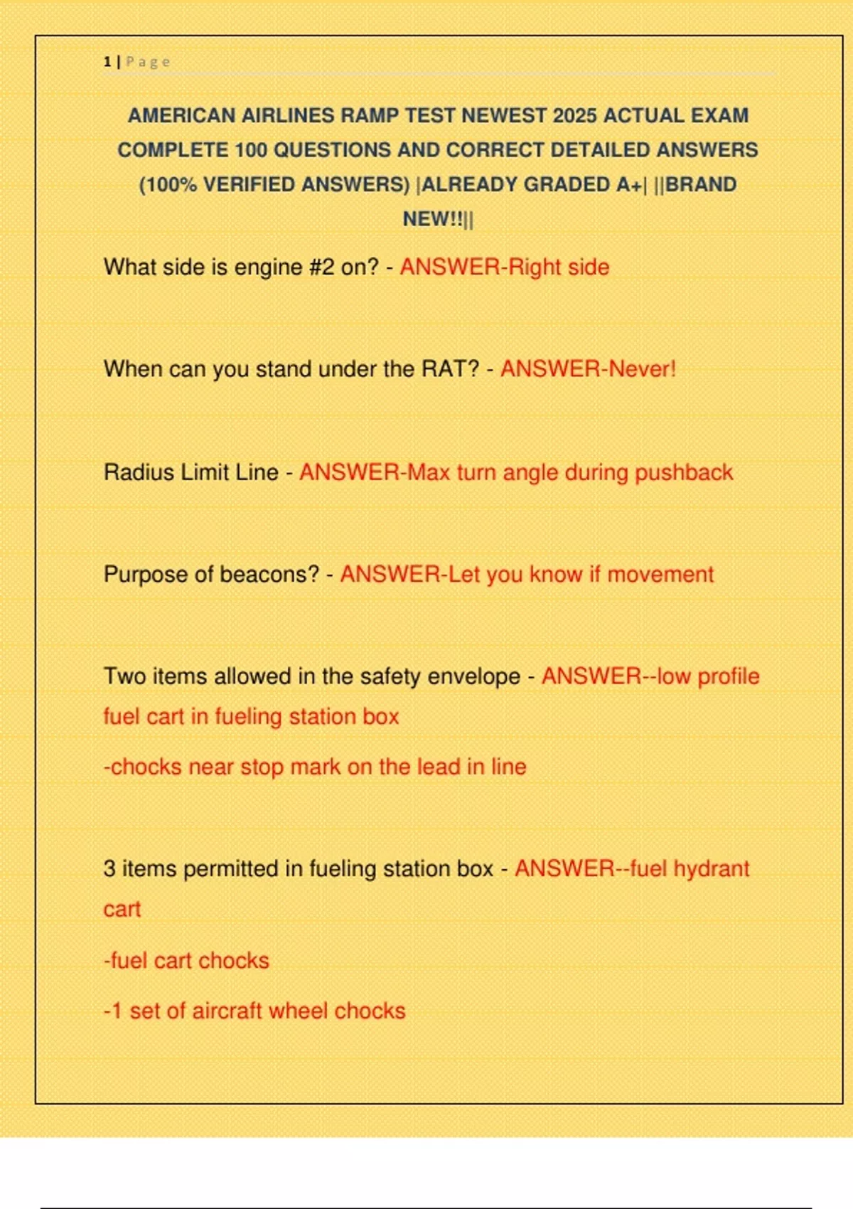 AMERICAN AIRLINES RAMP TEST NEWEST 2025 ACTUAL EXAM COMPLETE 100 ...
