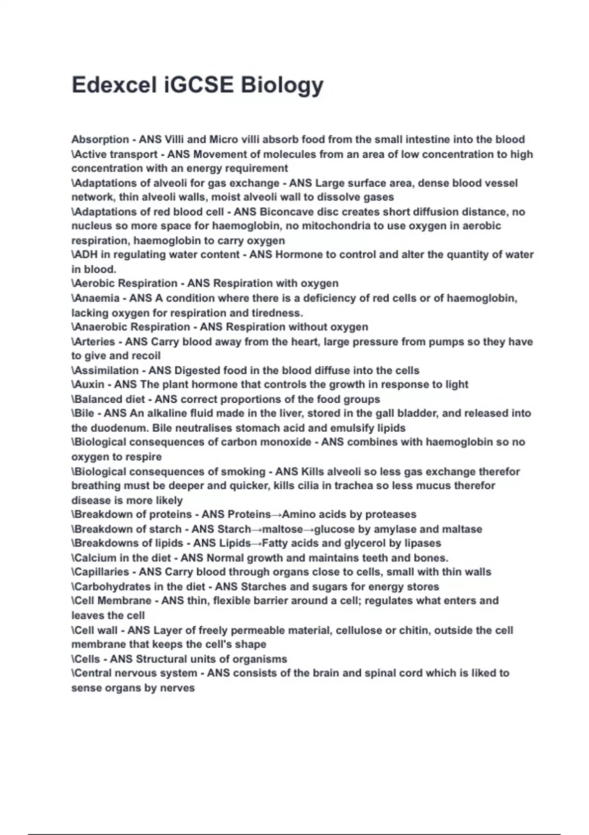 Edexcel iGCSE Biology Exam 2025/2026 Questions With Completed ...