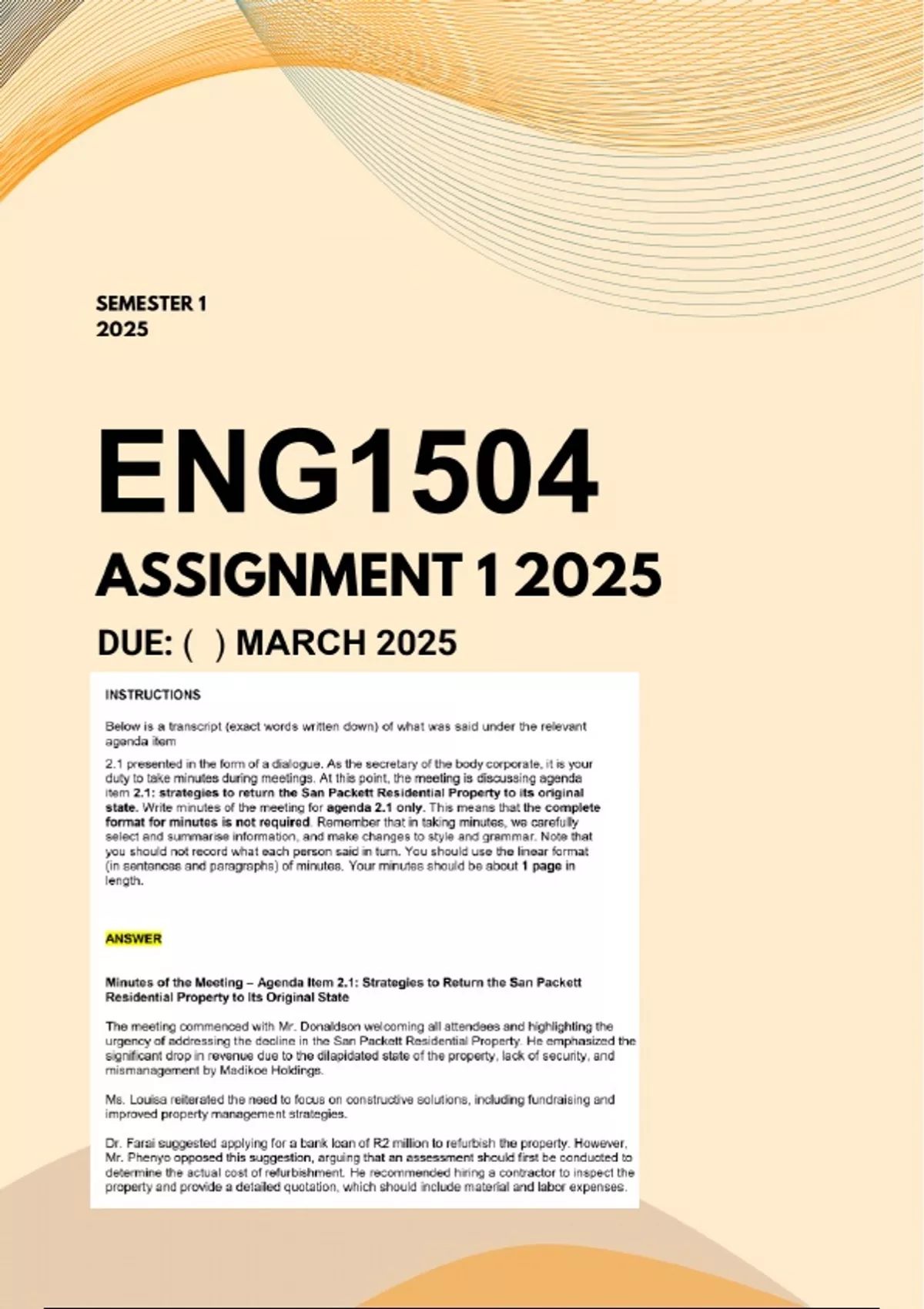 ENG1504 Assignment 1 Semester 1 March 2025 - ENG1504 (ENG1504) - Stuvia SA