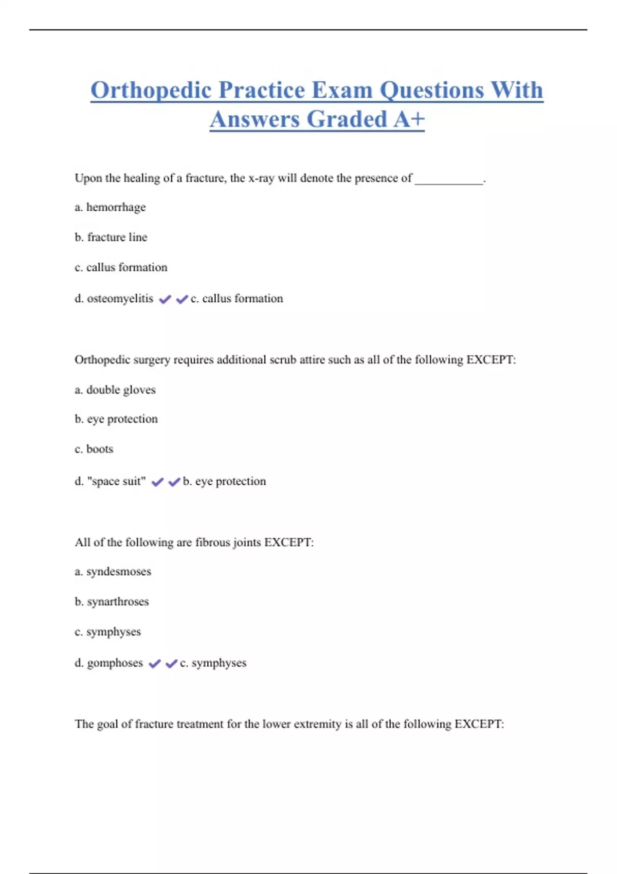 Orthopedic Practice Exam Questions With Answers Graded A+ - Orthopedic ...