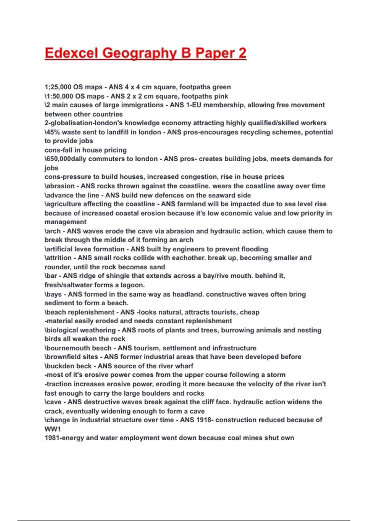 Edexcel Geography B Paper 2 Exam 2025/2026 Questions With Completed ...