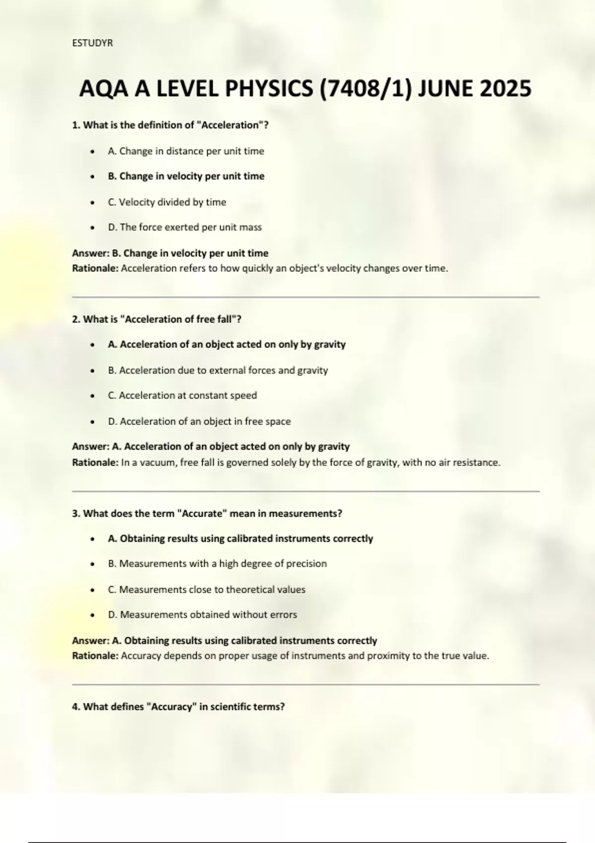 AQA A LEVEL PHYSICS (7408/1) JUNE 2025 - Physics - Stuvia US