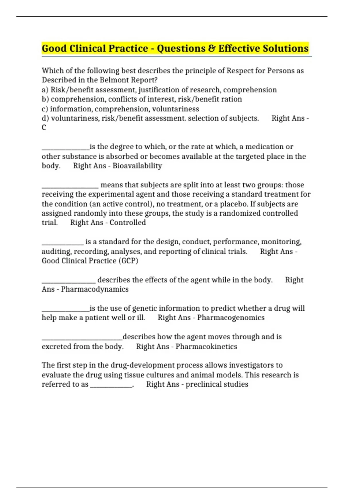 Good Clinical Practice - Questions & Effective Solutions - GOOD ...