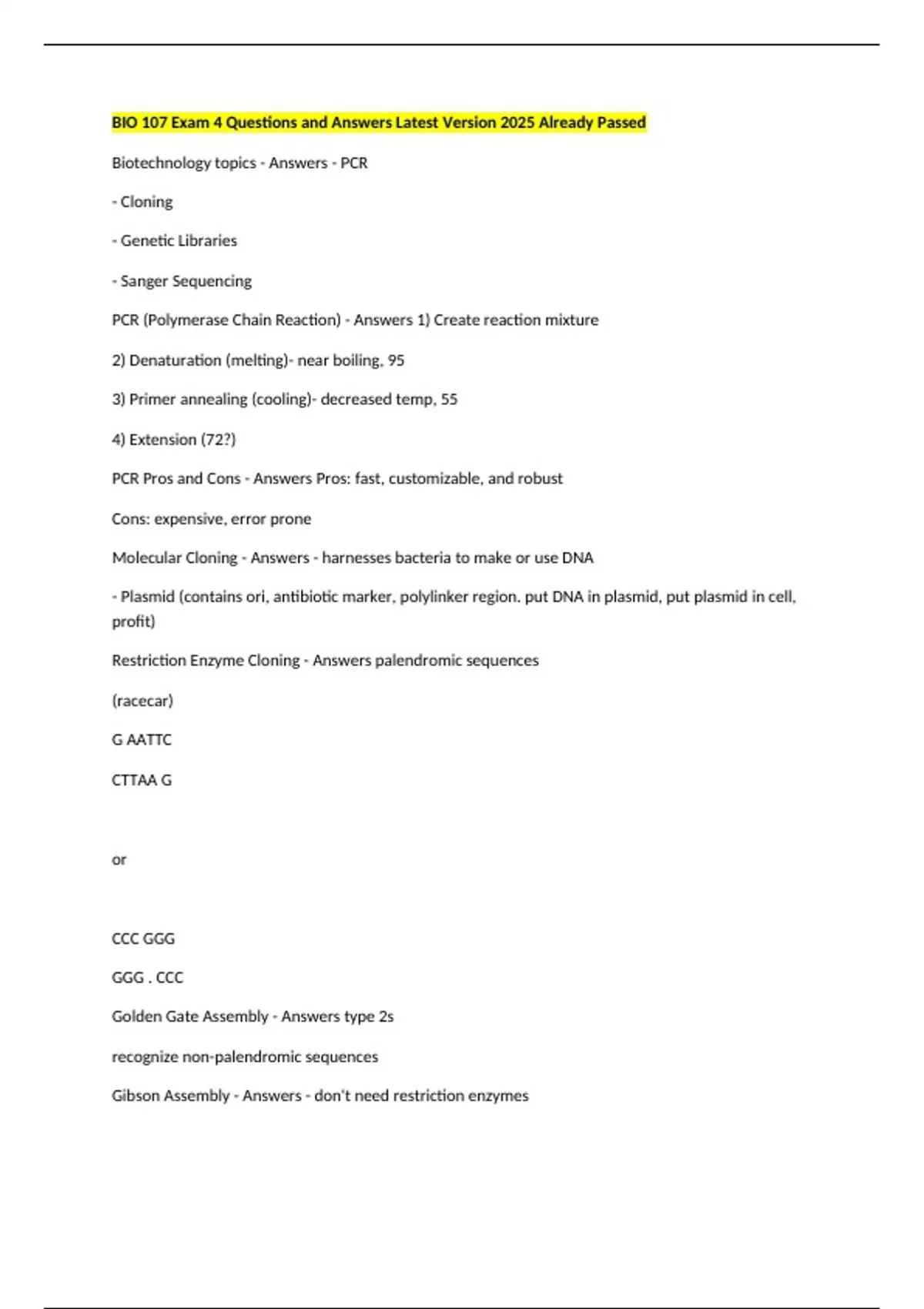 BIO 107 Exam 4 Questions and Answers Latest Version 2025 Already Passed ...