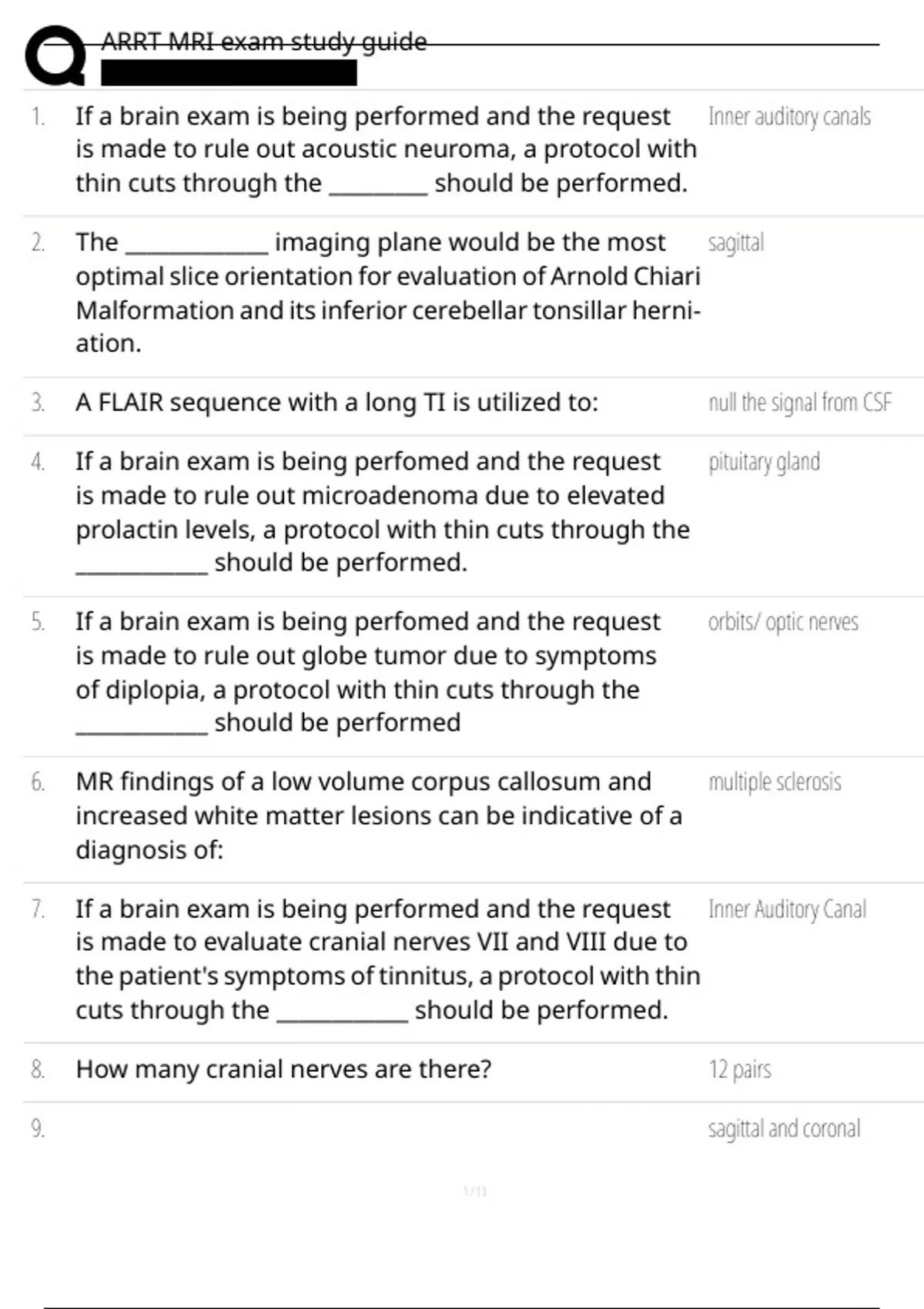 ARRT MRI EXAM FINAL EXAM PRACTICE EXAM AND STUDY GUIDE 600+ ACTUAL EXAM QUESTIONS AND CORRECT ...