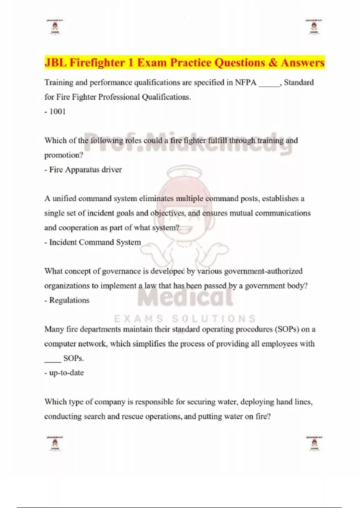 JBL Firefighter 1 Exam Practice Questions & Answers - JBL Firefighter 1 ...