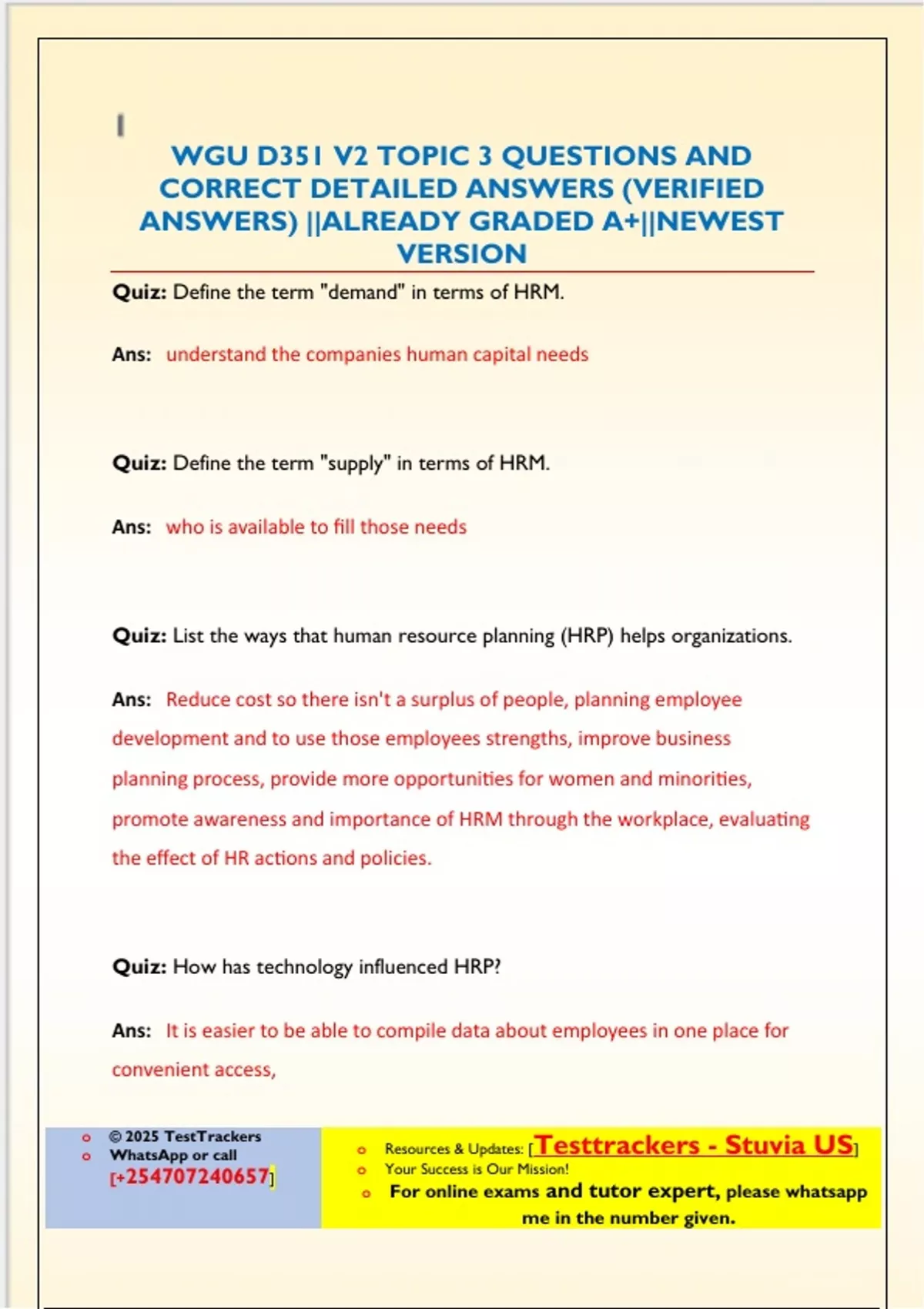 WGU D351 V2 TOPIC 3 QUESTIONS AND CORRECT DETAILED ANSWERS (VERIFIED ...