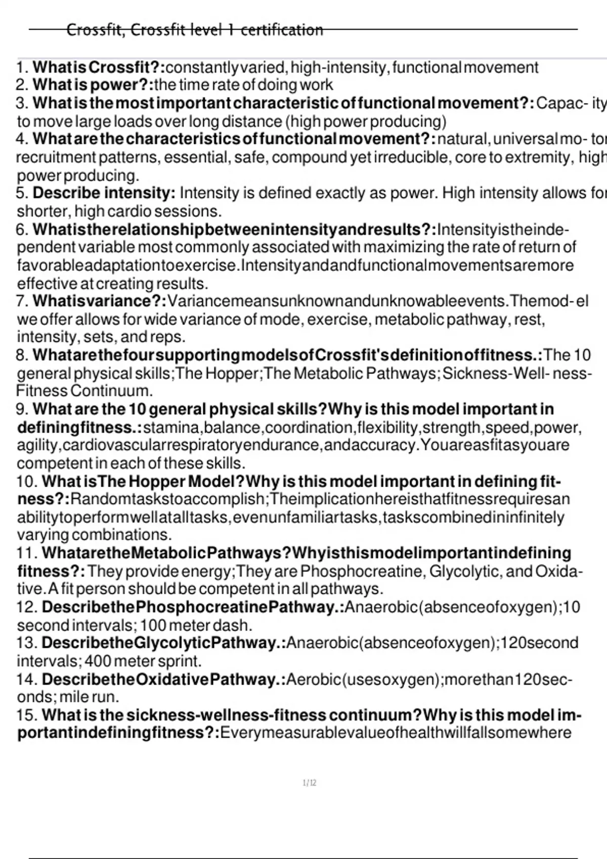 Crossfit, Crossfit level 1 certification questions and solutions ...