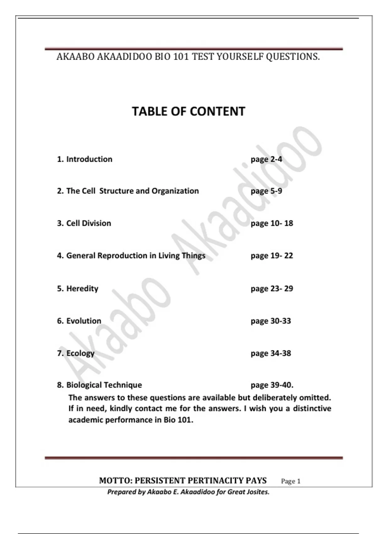 "Comprehensive Biology Past Questions with Detailed Answers: The ...