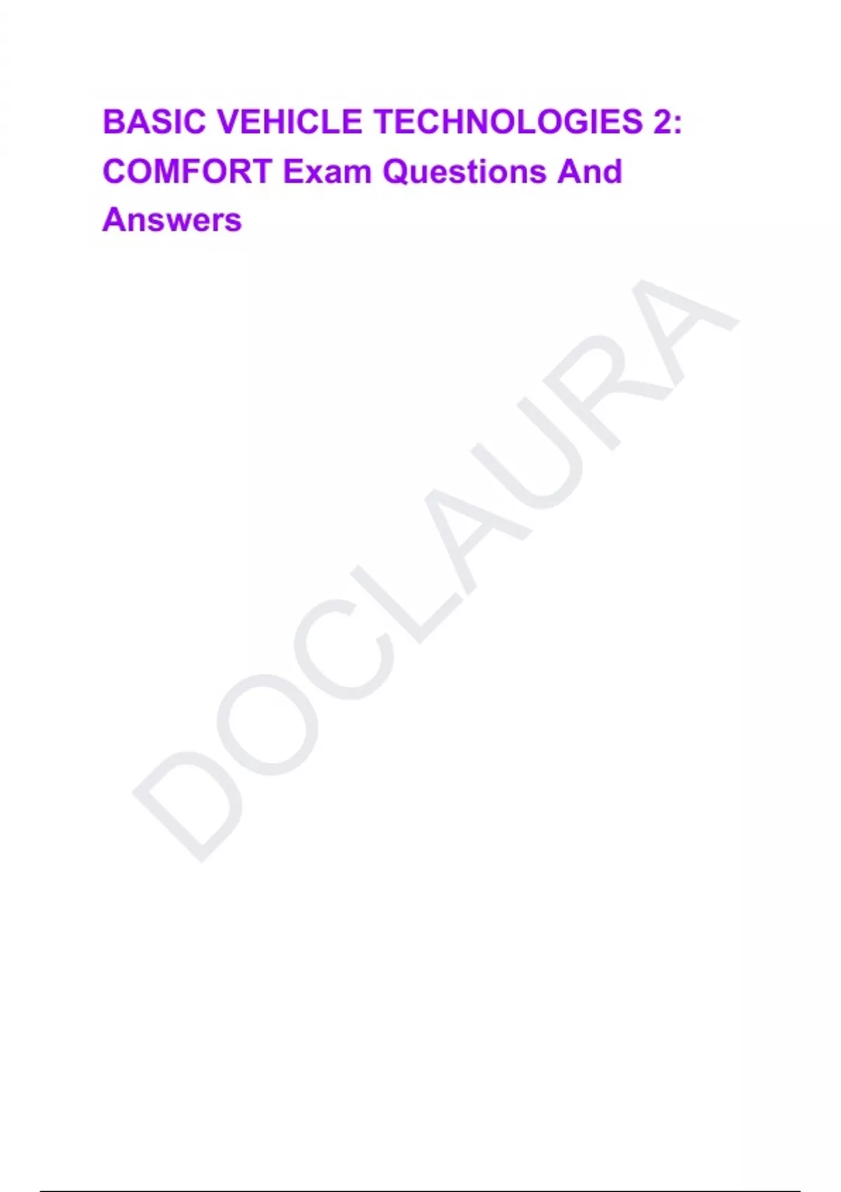 BASIC VEHICLE TECHNOLOGIES 2: COMFORT Exam Questions And Answers ...