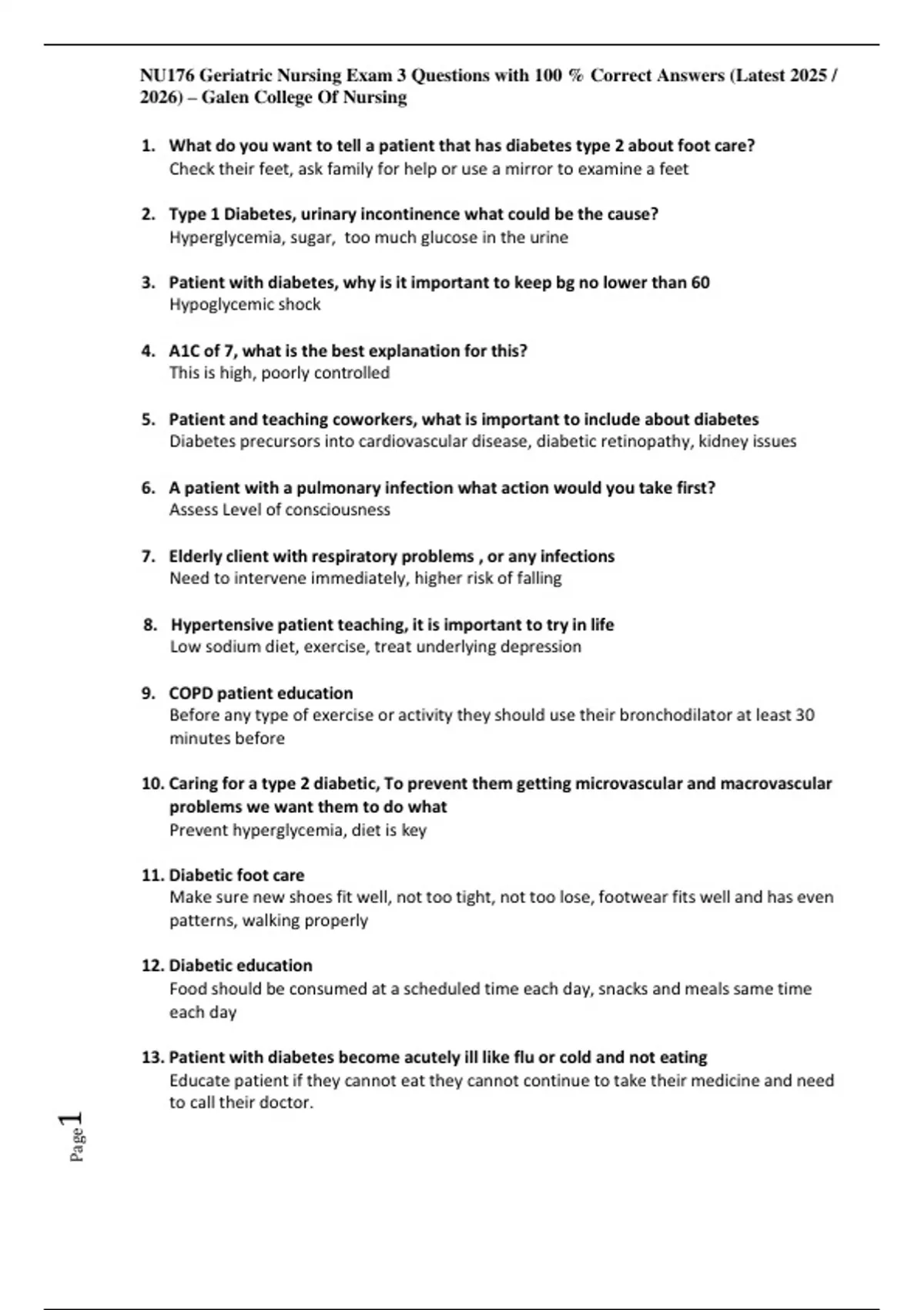 NU176 Geriatric Nursing Exam 3 Questions with 100 % Correct Answers ...