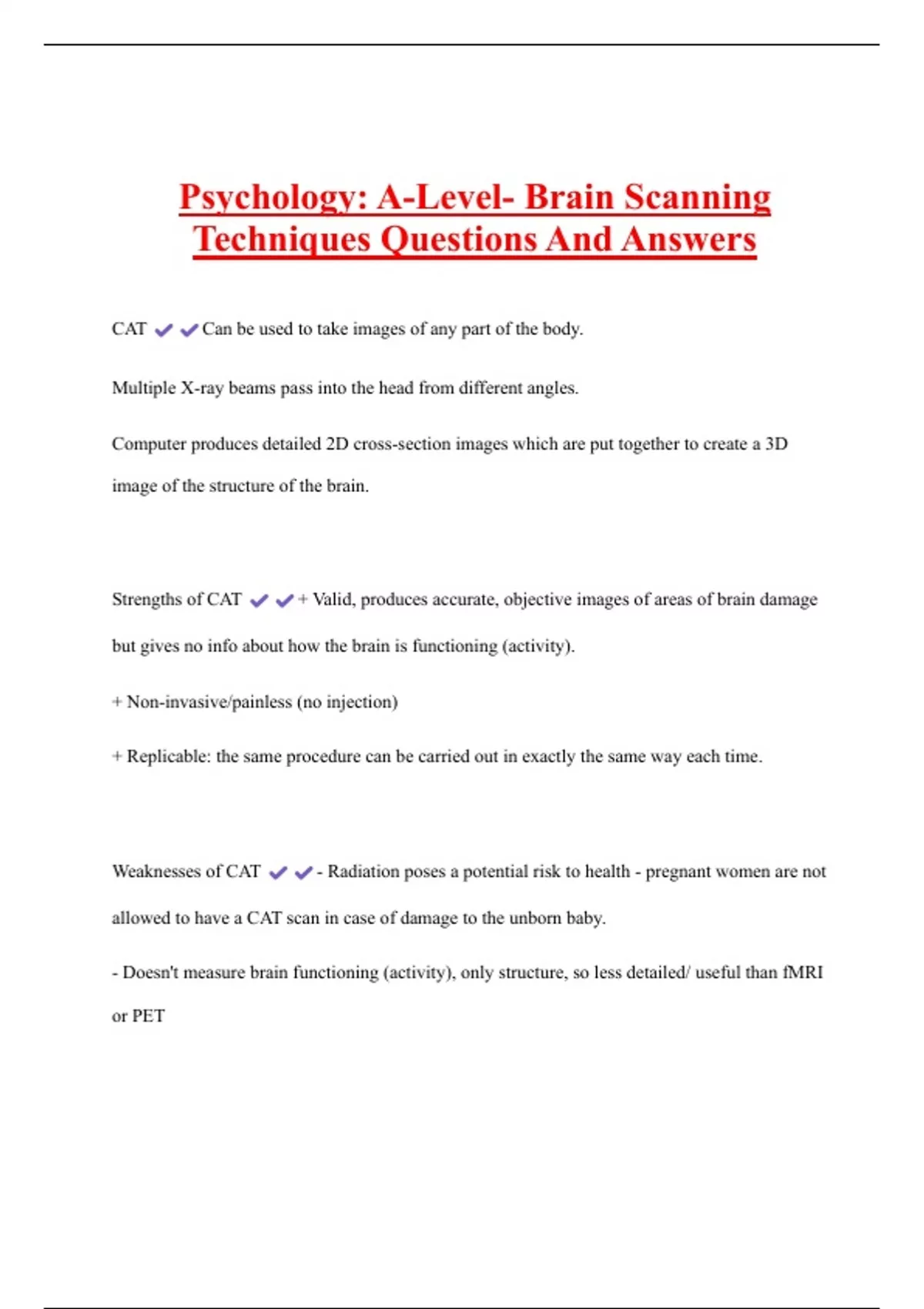 Psychology: A-Level- Brain Scanning Techniques Questions And Answers ...