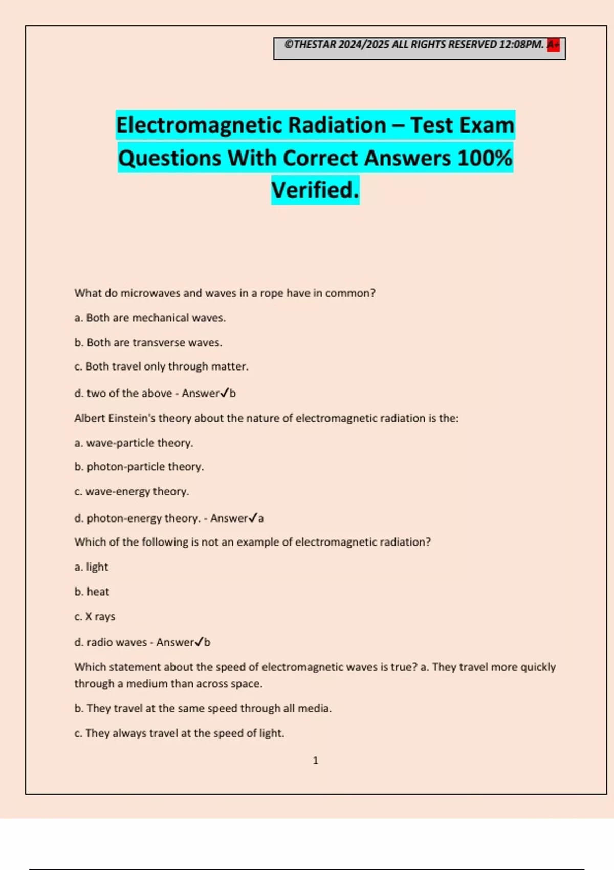 Electromagnetic Radiation – Test Exam Questions With Correct Answers ...